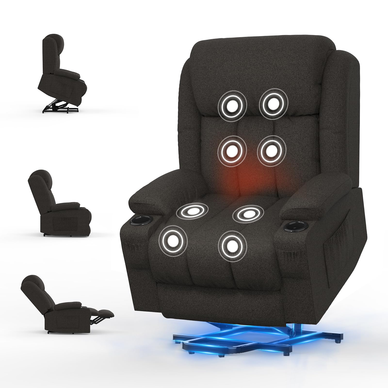 SQUEBILIFE Recliner Armchair Lift Chair with Massage & Heat, Extended ...
