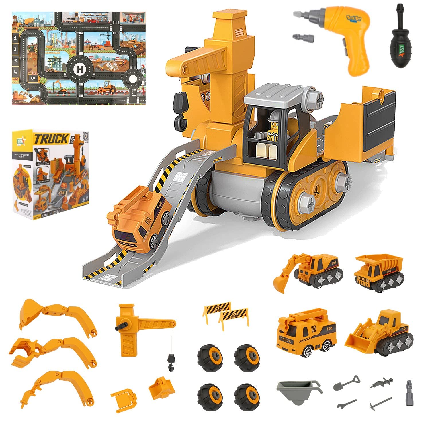 Buy Take Apart Construction Trucks Toy,4 in 1 Construction Vehicles ...
