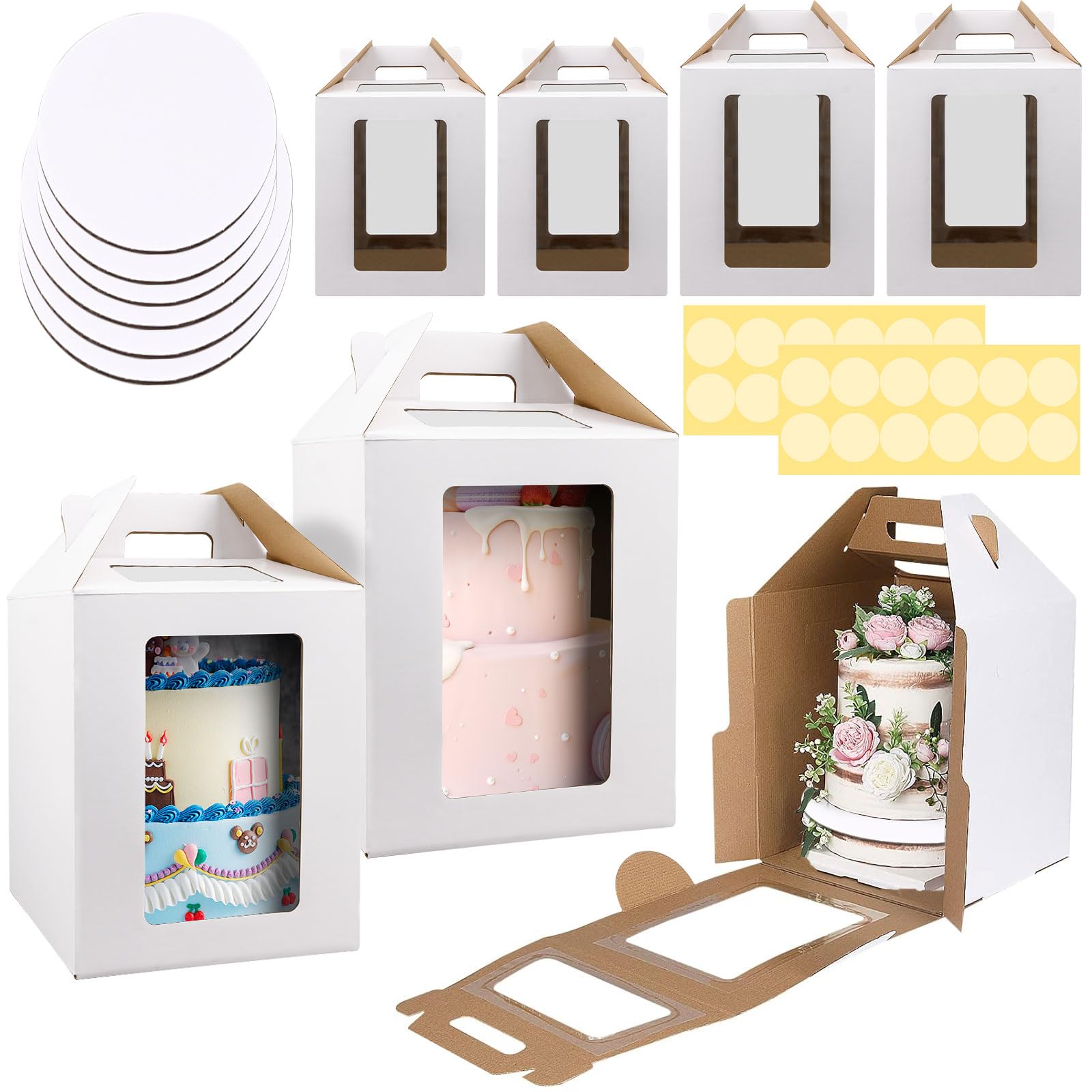 6 Pack Tall Cake Boxes with window and Cake Boards in 2 sizes 10x10x12 ...