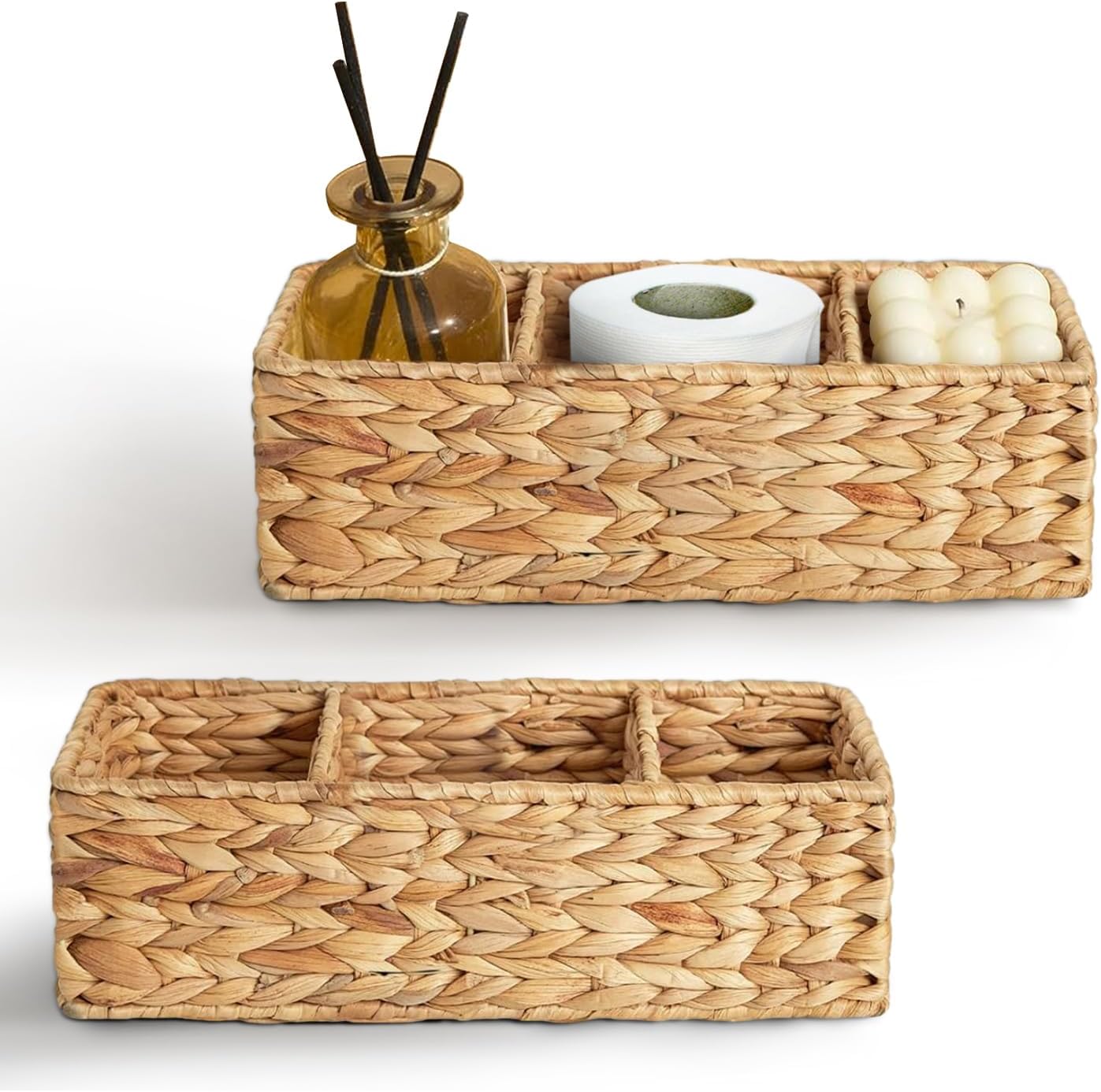 Amazon.com: Elipenico 3-Section Wicker Baskets for Shelves, Hand Woven ...