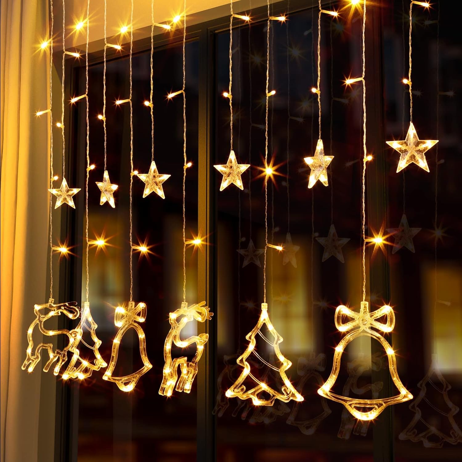 Amazon.com: Quntis Christmas Curtain Lights, Connectable 138 LEDs Star ...