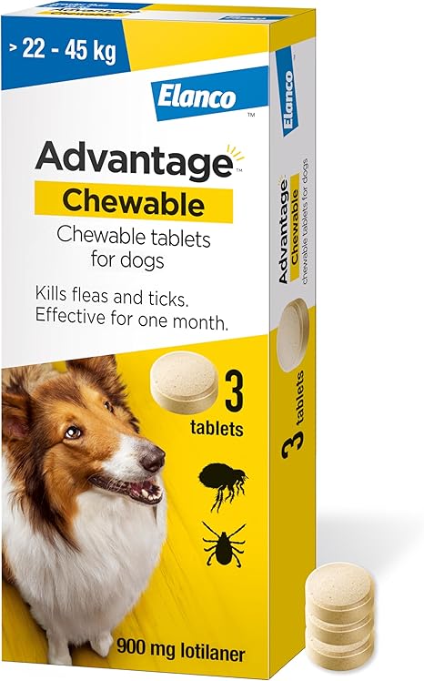 Advantage Chewable 900mg Chewable Tablets for Dogs >22-45kg (3 pack ...
