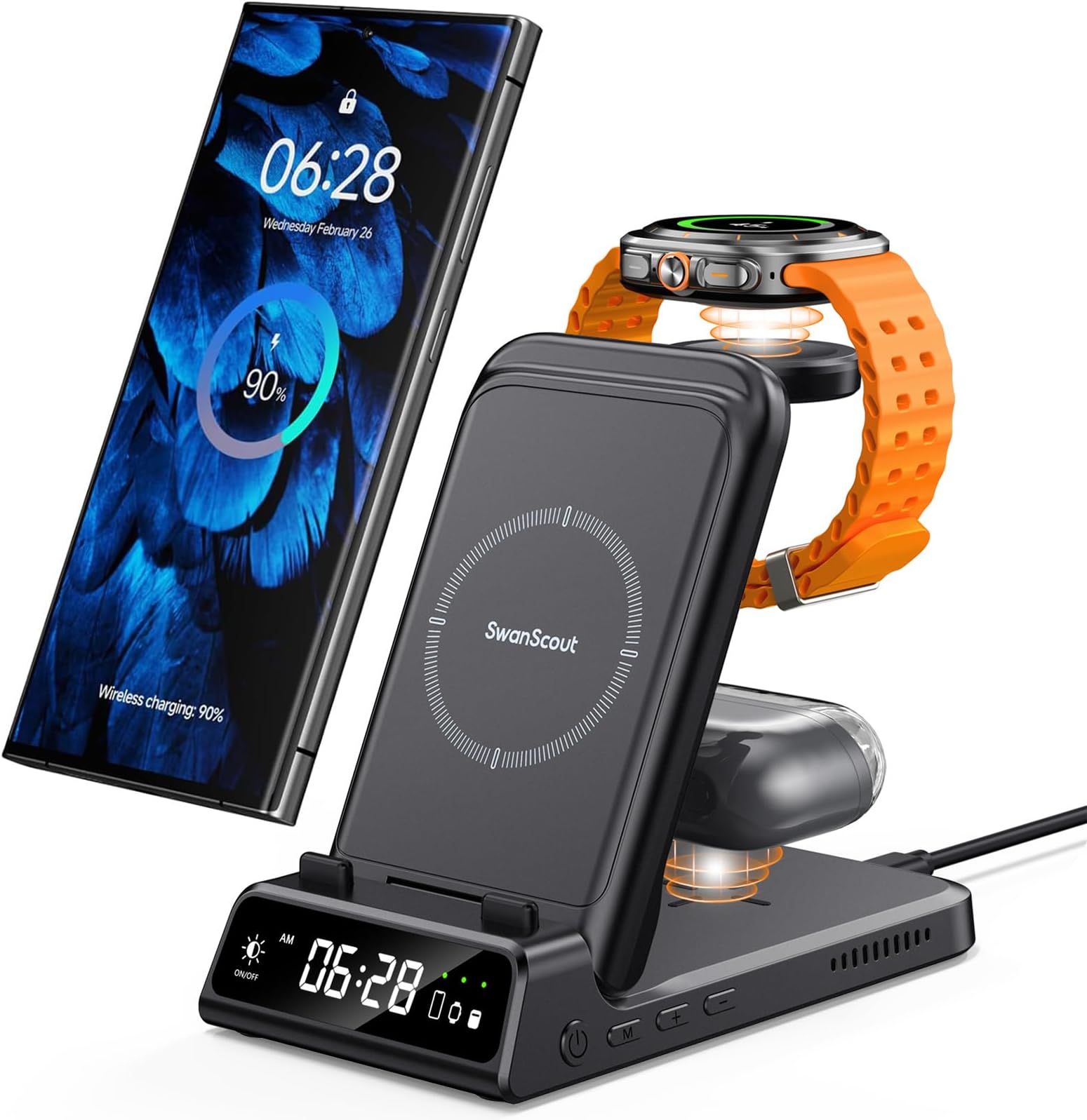 Amazon.com: Wireless Charging Station for Samsung, 3 in 1 Wireless ...