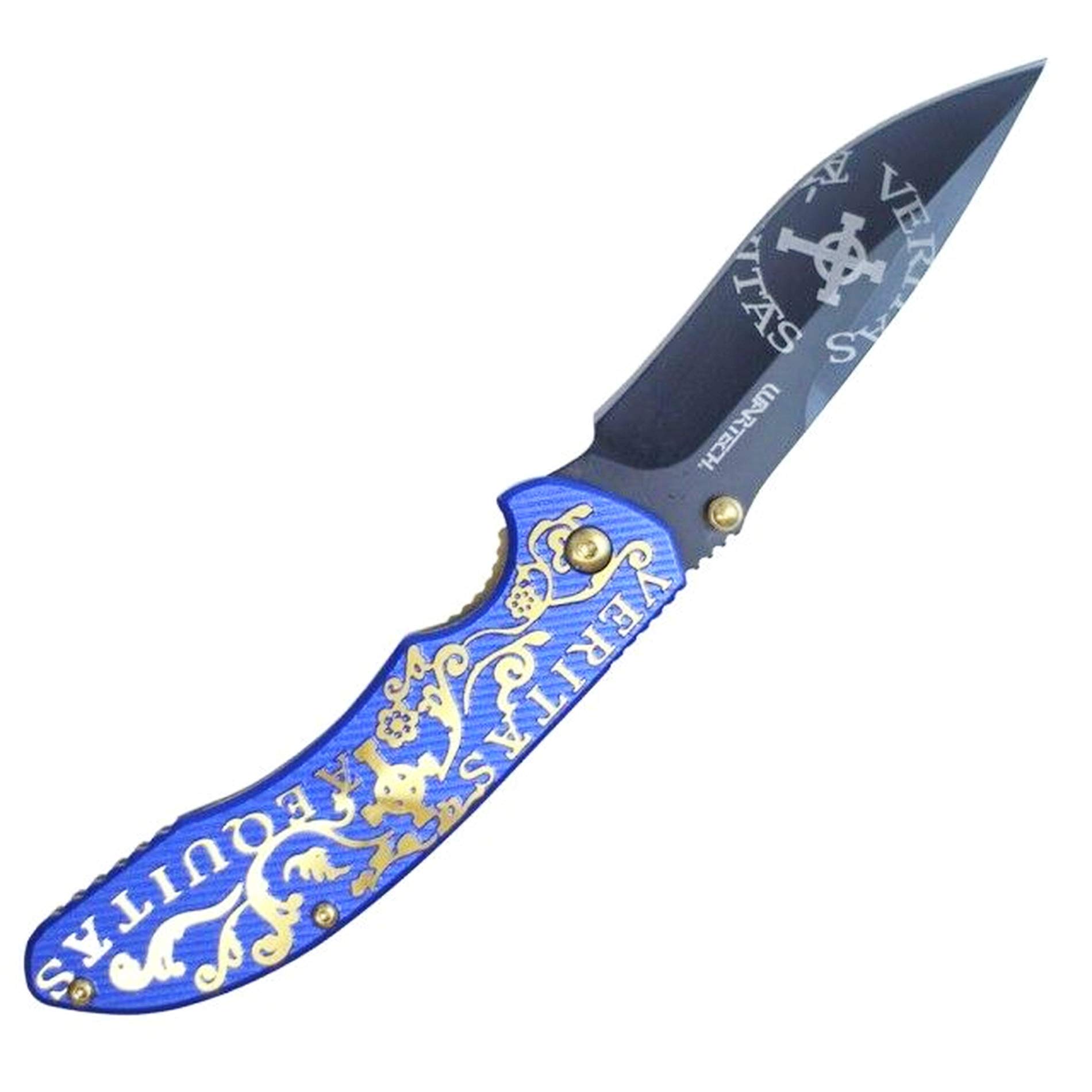 Buy New Spring Open Assisteded Folding Pro Black Blade Blue Gold ...