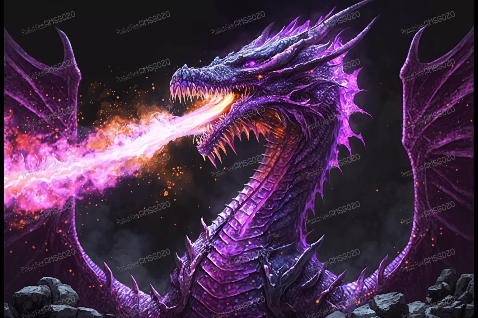 Amazon.com: RMSGOZO DIY Purple Flame Dragon Diamond Painting Kits ...
