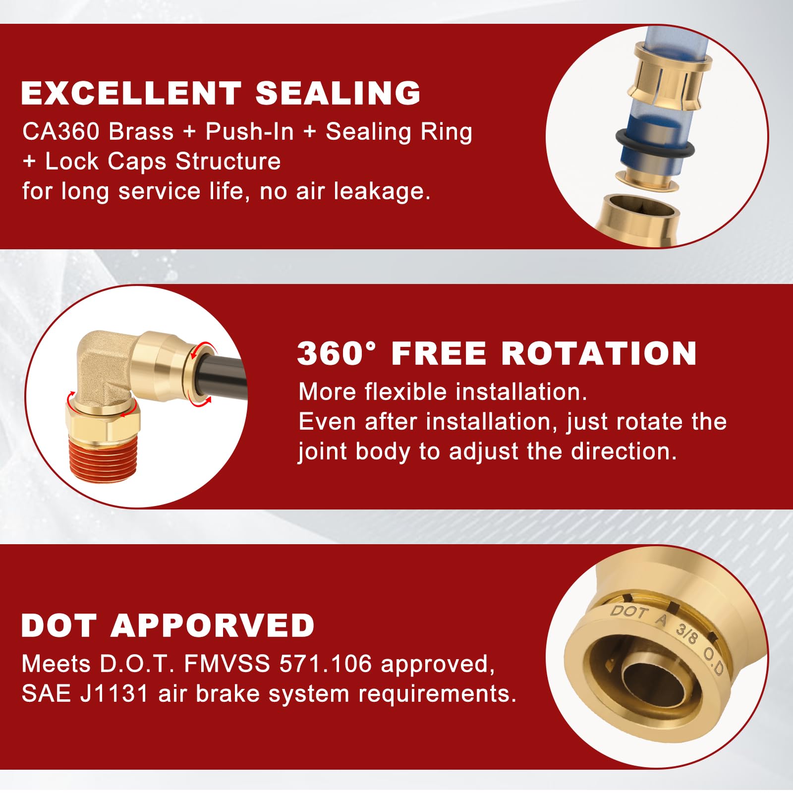 Snapklik.com : Boeray 3/8" Quick Push To Connect Fittings Brass 90 ...