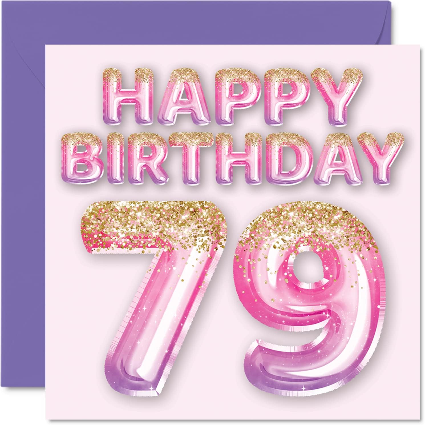 Amazon.com : 79th Birthday Card for Women - Pink & Purple Glitter ...