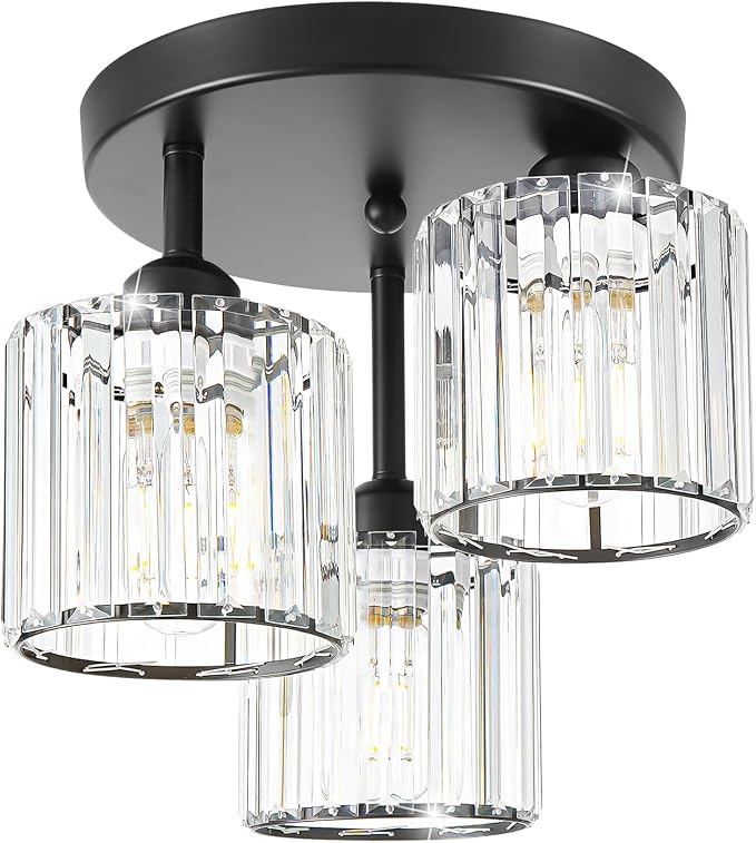Crystal Semi Flush Mount Ceiling Light, 3-Light Modern Close to Ceiling ...