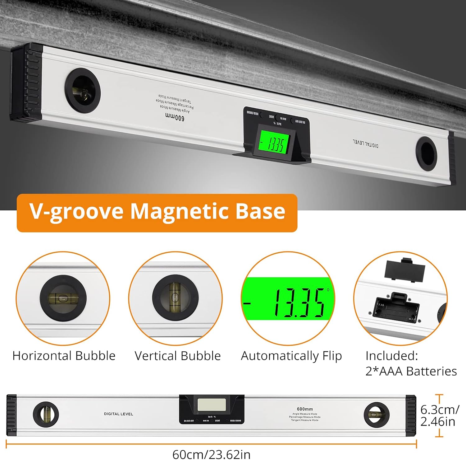 Neoteck Digital Magnetic Level 24 Inch Digital Level and Protractor ...