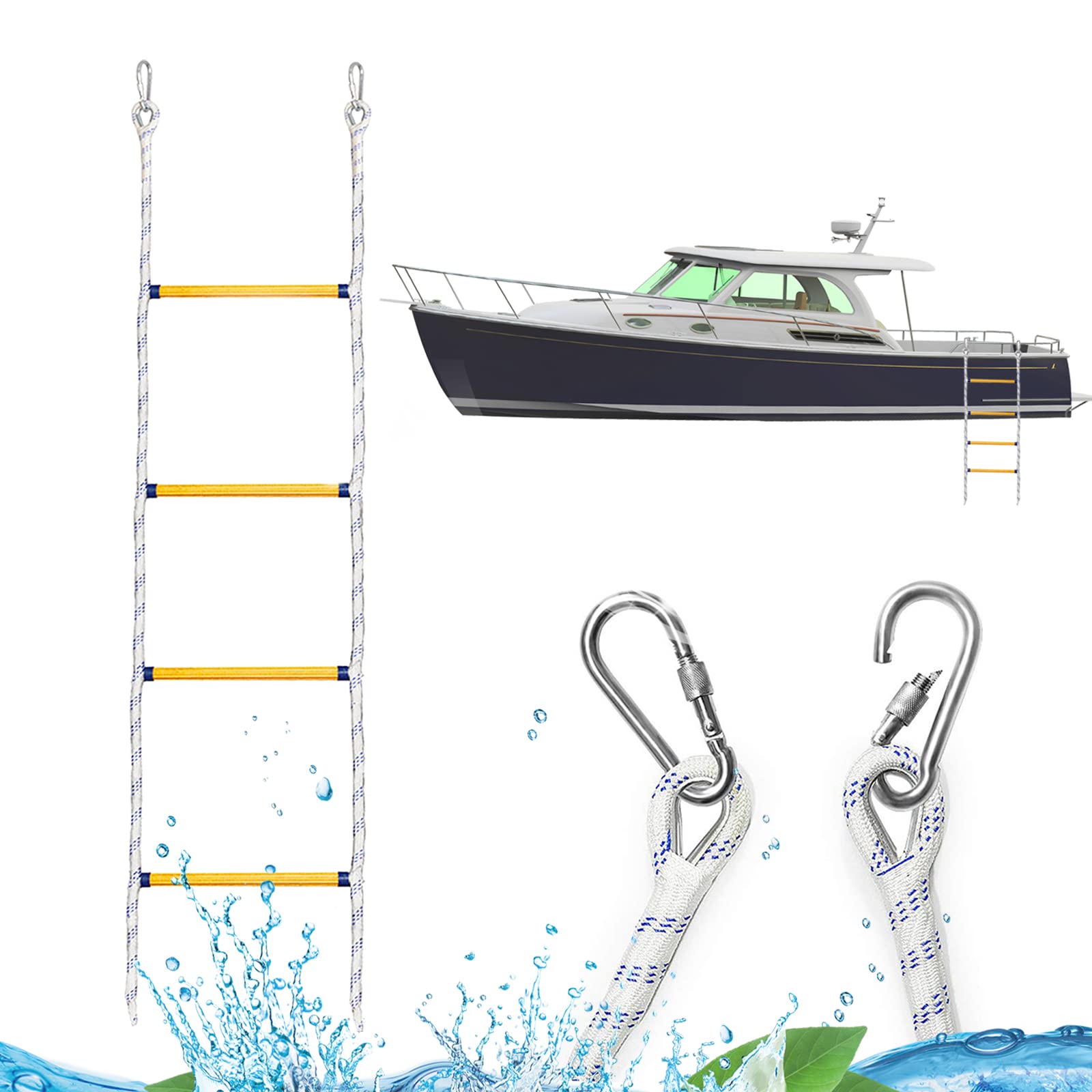 4 Steps Boat Rope Ladder, Portable Outdoor Climbing Rope Boarding ...