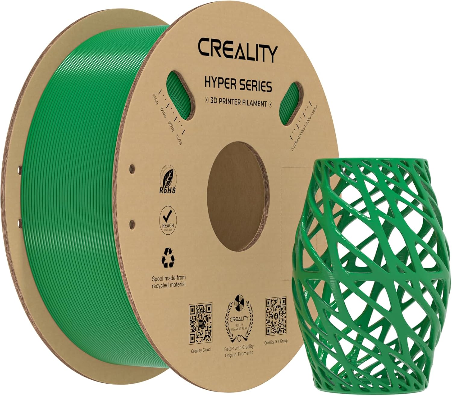 Creality Hyper PETG Filamento 1.75mm, Verde Filamento PETG para Impresora 3D Diseñado para Alta ...