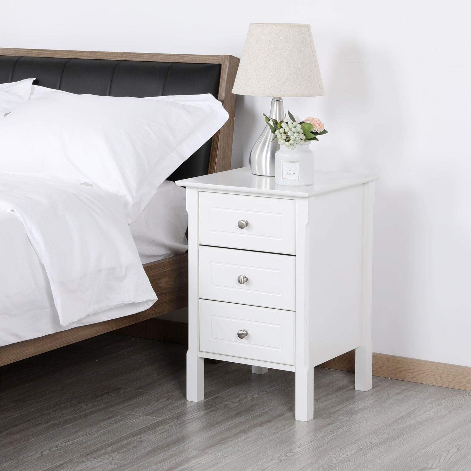 Yaheetech White Bedside Table Modern Bedside Cabinet Wooden Nightstand ...
