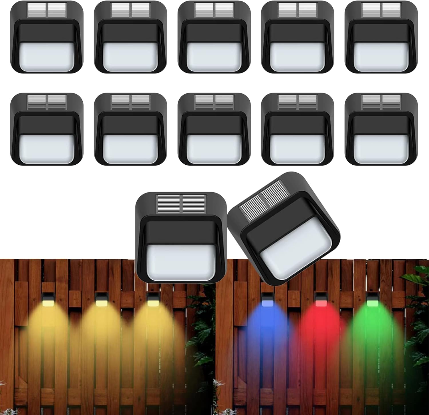 Solar LED Fence Lights 12 Pack,Outdoor IP65 Waterproof Upgraded Solar ...