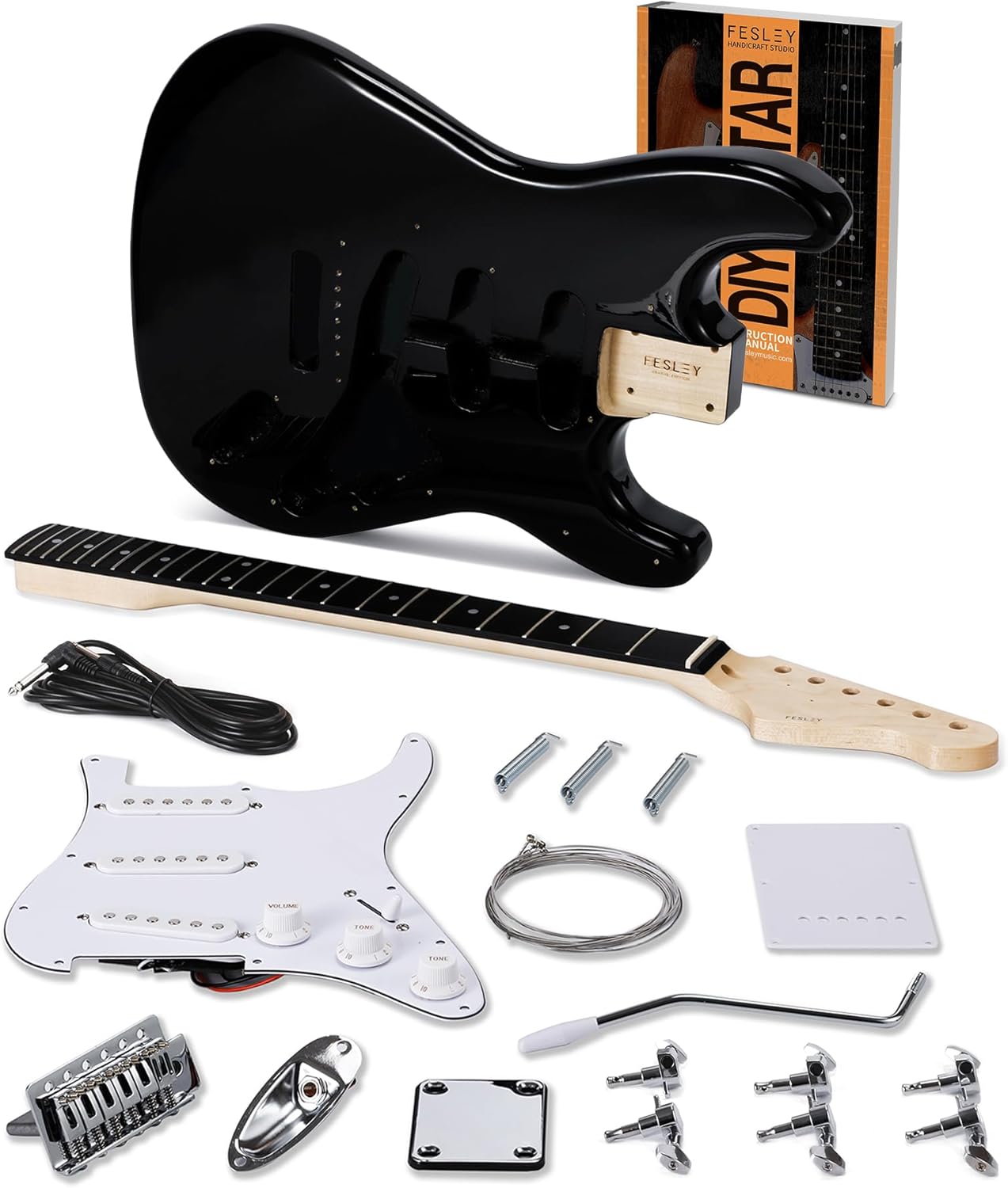 Amazon.com: Fesley DIY ST Style Electric Guitar Kits with Poplar Body ...