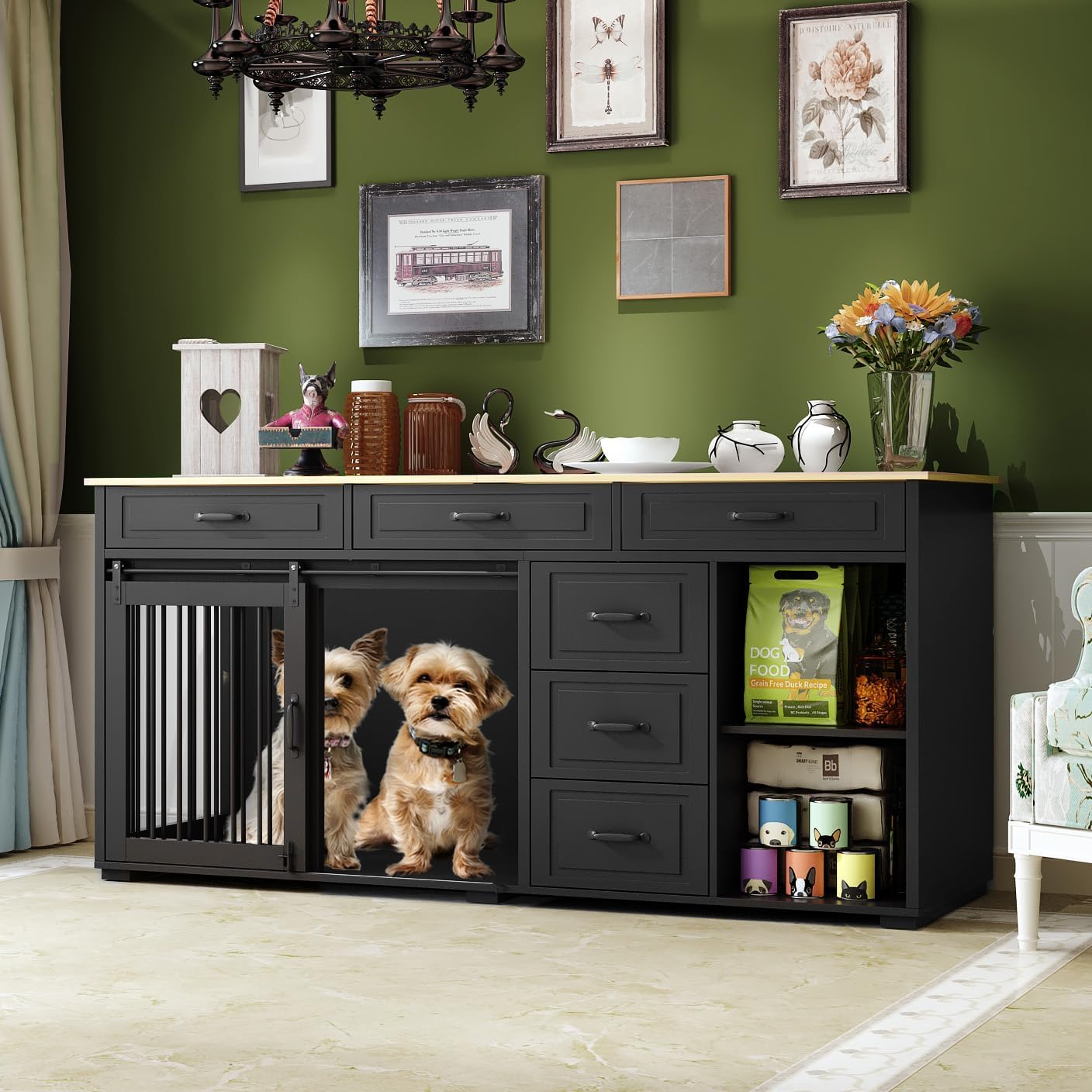 Amazon.com: DAWNSPACES Dog Crate Funiture with Storage, 72.4" Wooden ...