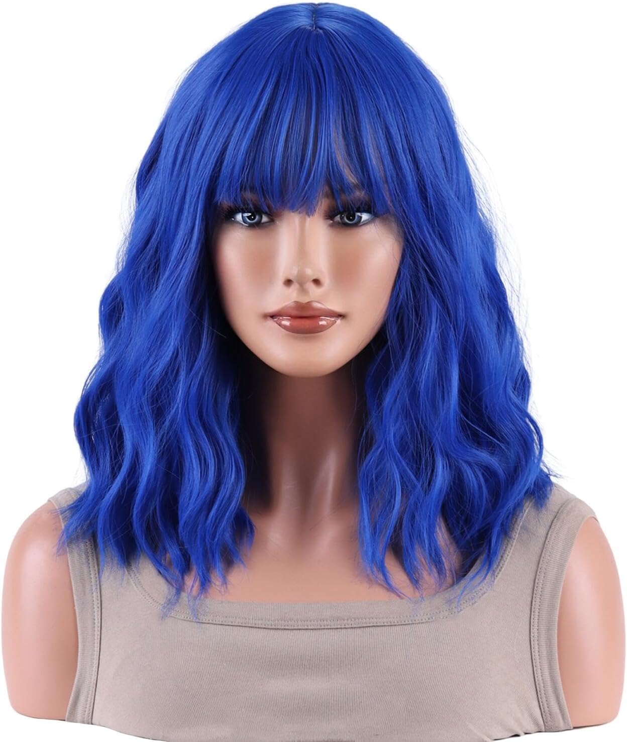 Amazon.com : AneShe Dark Blue Wig Short Colored Wavy Bob Wigs with ...