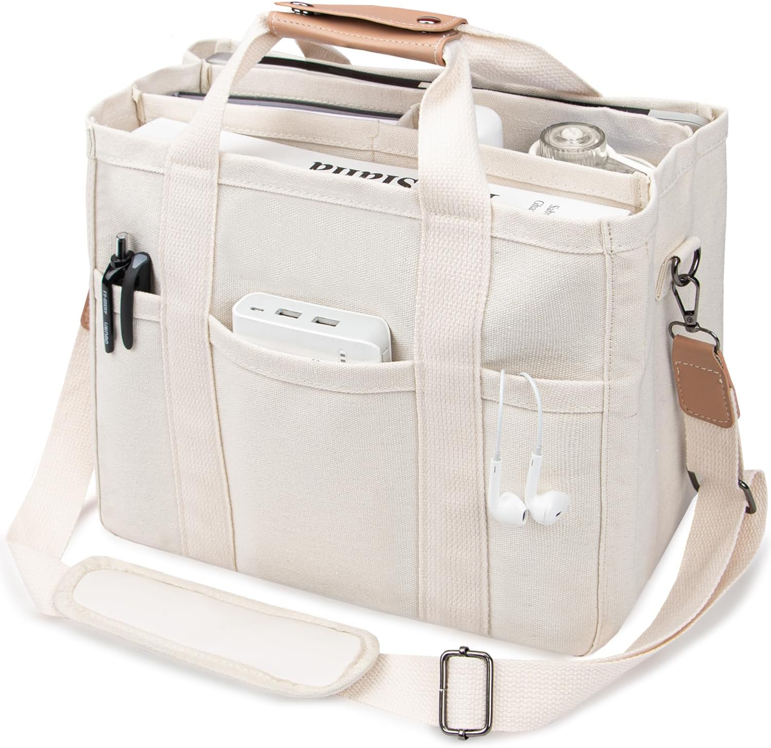 Amazon.com: Canvas Tote Bag with Multi-Pocket for Women Large Crossbody ...