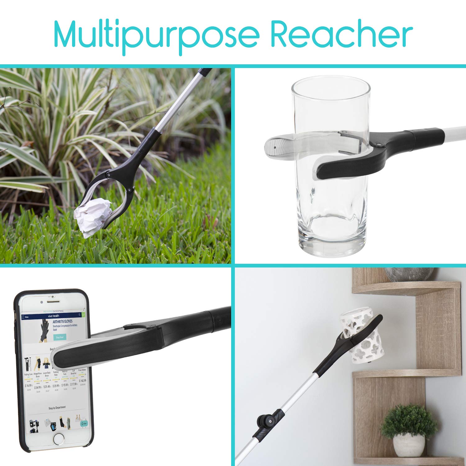 Vive Folding Reacher Grabber 32 Inch - Extra Reach Extender, Heavy Duty ...