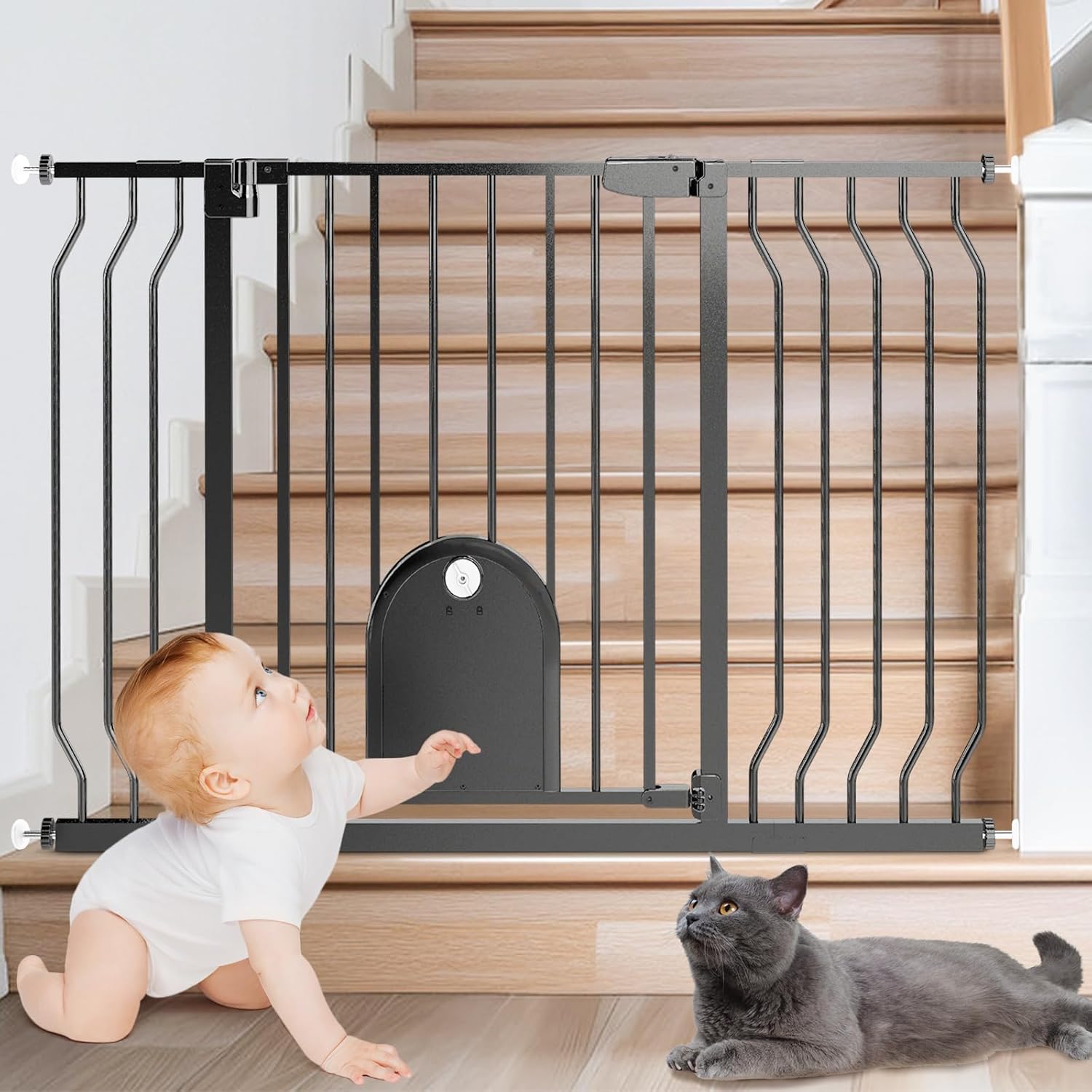Amazon.com: Baby Gate for Stairs with Cat Door - Baby Gate with Pet ...