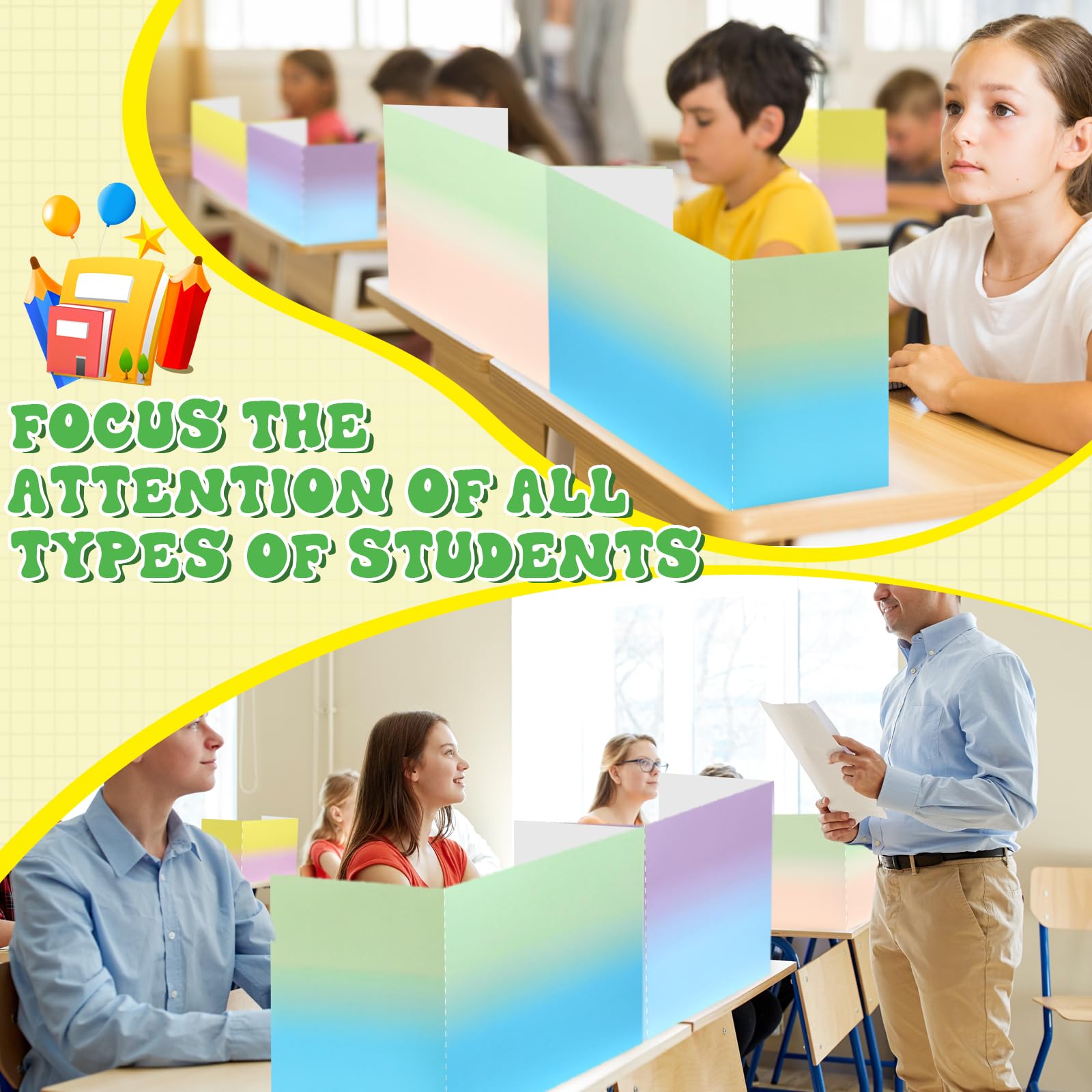 Snapklik.com : SATINIOR 24 Pcs Desk Dividers For Students, 12 Colors ...