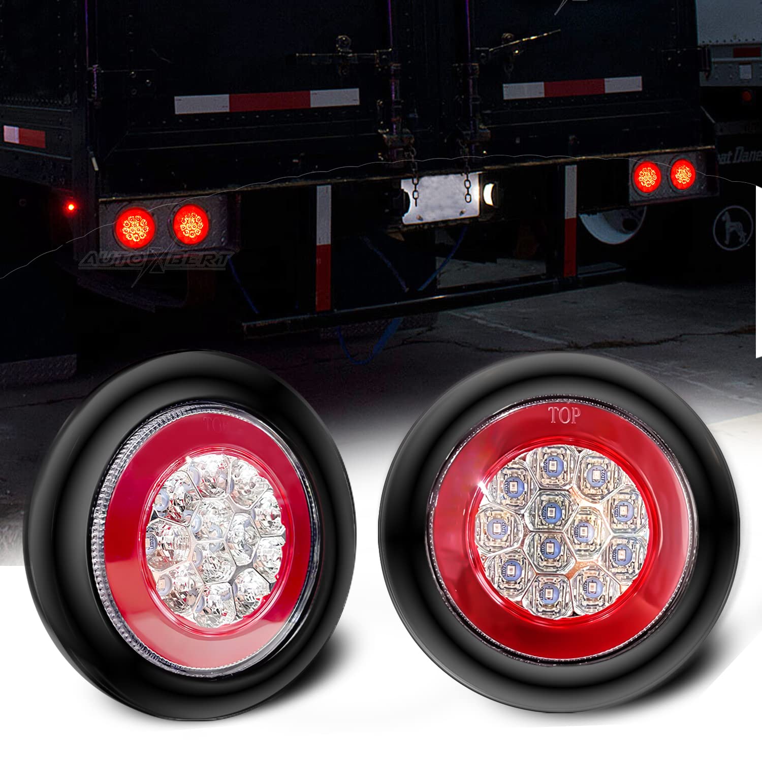 Snapklik.com : LED Trailer Lights, 2PCS 4 Inch Round Red/White Dual ...