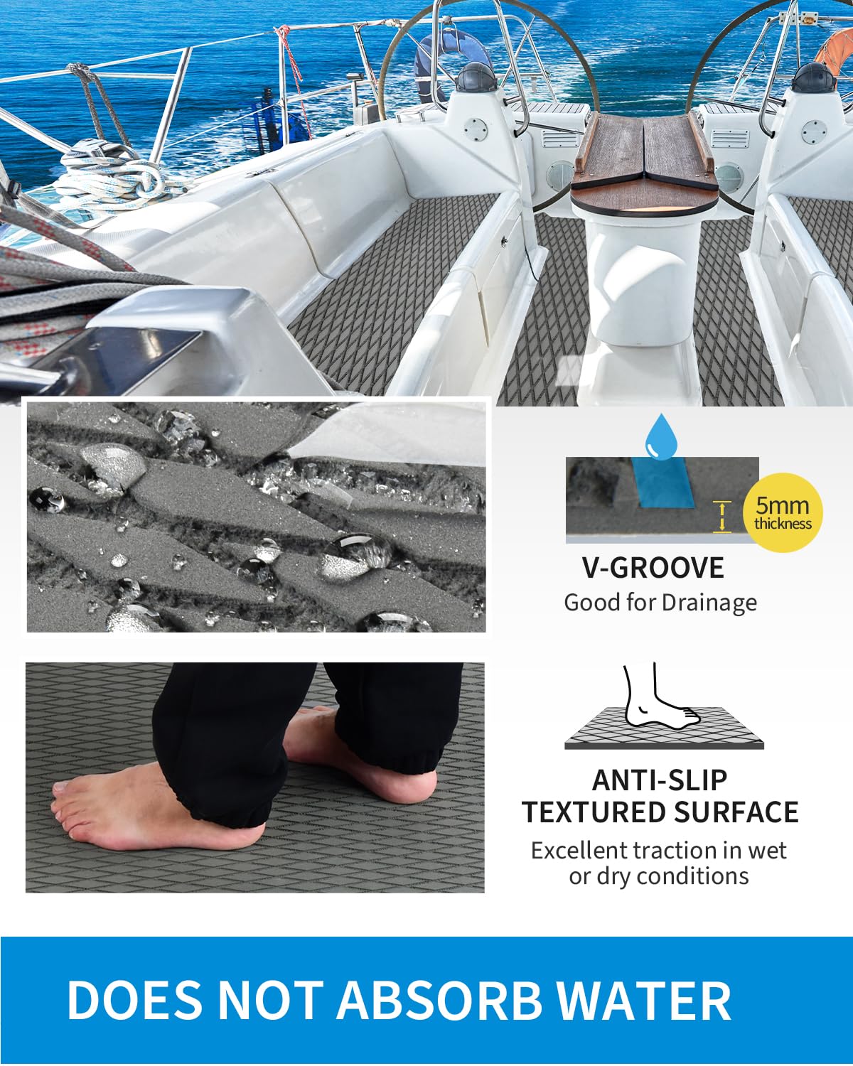 Snapklik.com : OCEANBROAD Self-Adhesive 96x235 Boat Flooring Non-Slip ...