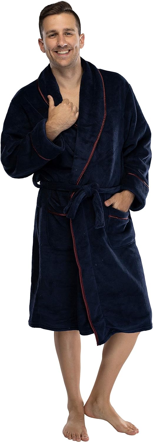 INTIMO Mens Navy Coral Fleece Bathrobe, Navy, OneSize at Amazon Men’s ...
