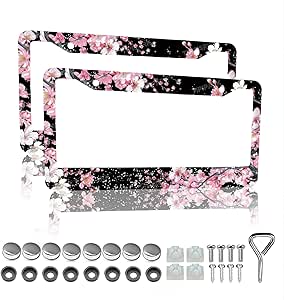 Amazon.com: Cherry Blossoms License Plate Frame - 2 Packs Universal ...