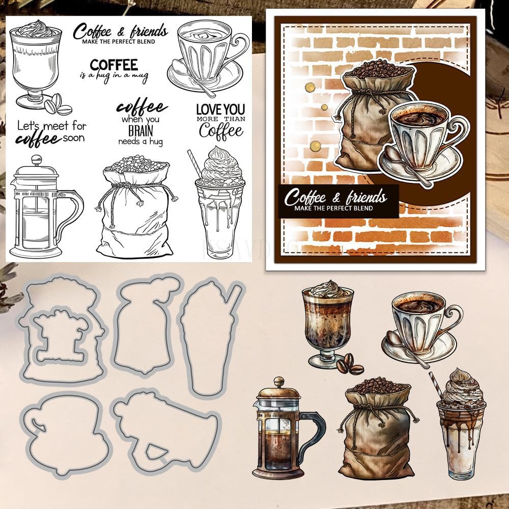 Amazon.com: Coffee Ice Cream Clear Stamps and Die Cuts Sets for ...