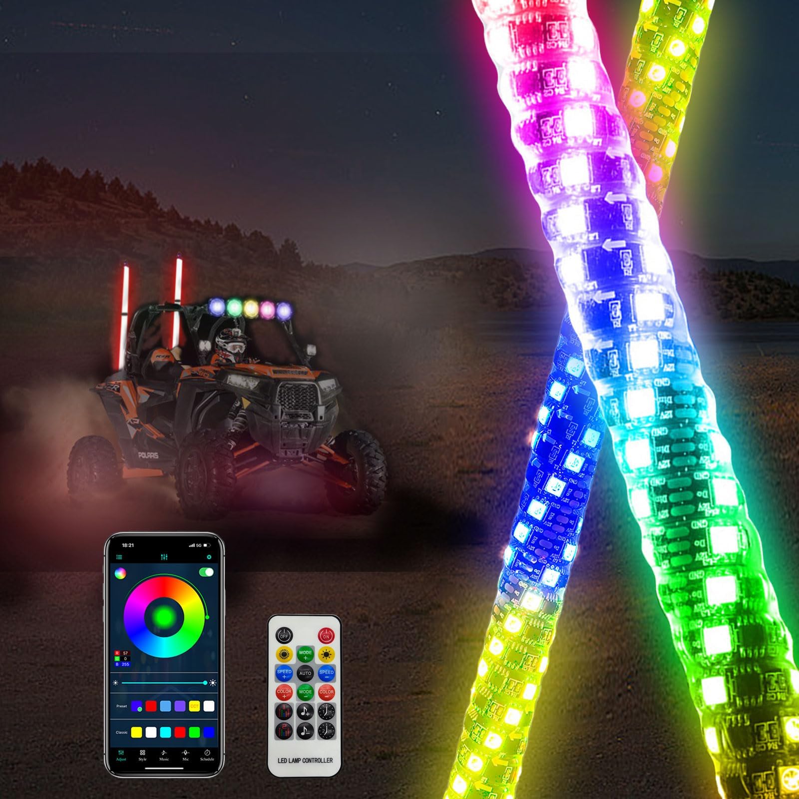 Amazon.com: Ehaho 2 Pack 3FT Whip Lights with Spring Base (Include ...