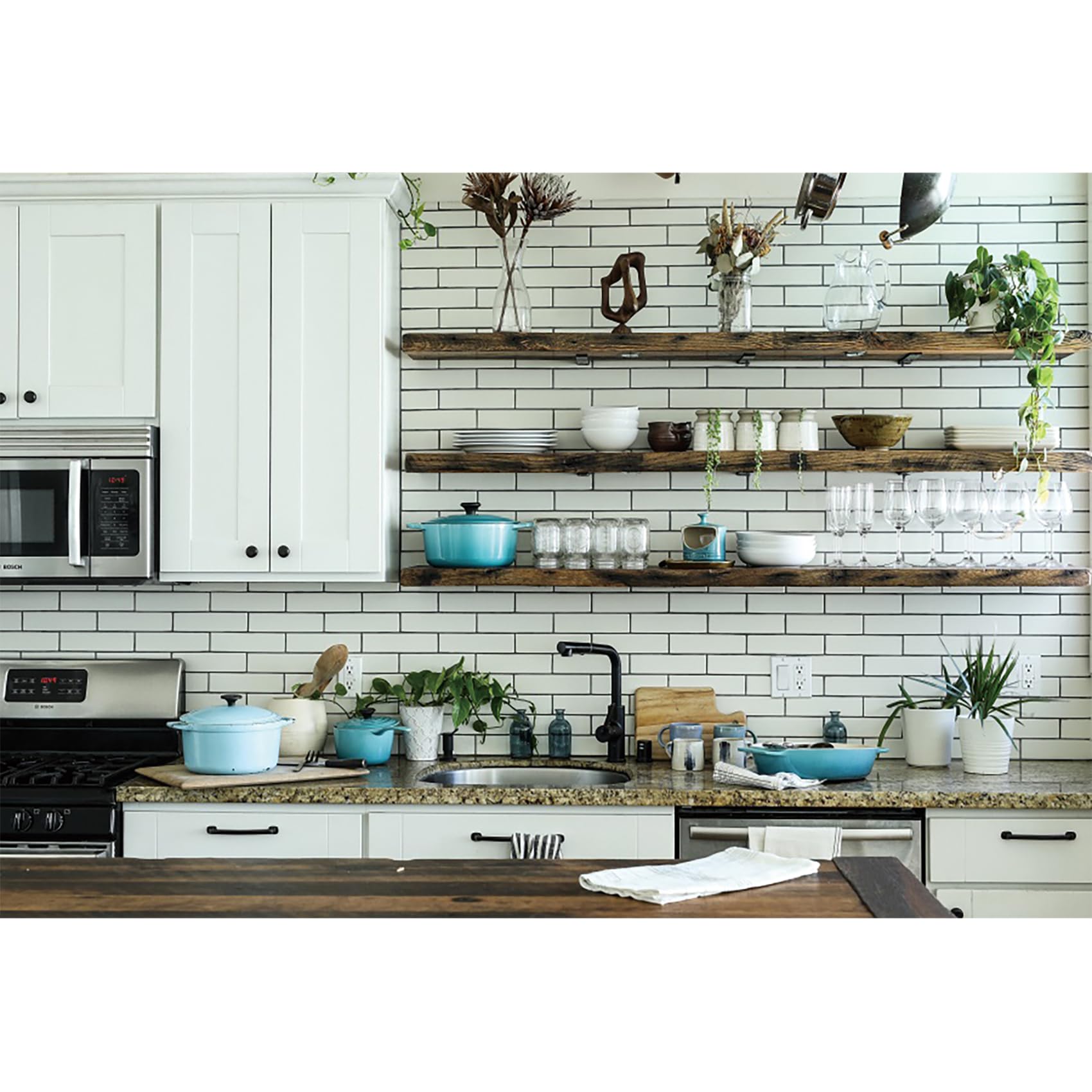 Amazon.com : 14x10ft Modern Kitchen Backdrop White Brick Wall Cook ...