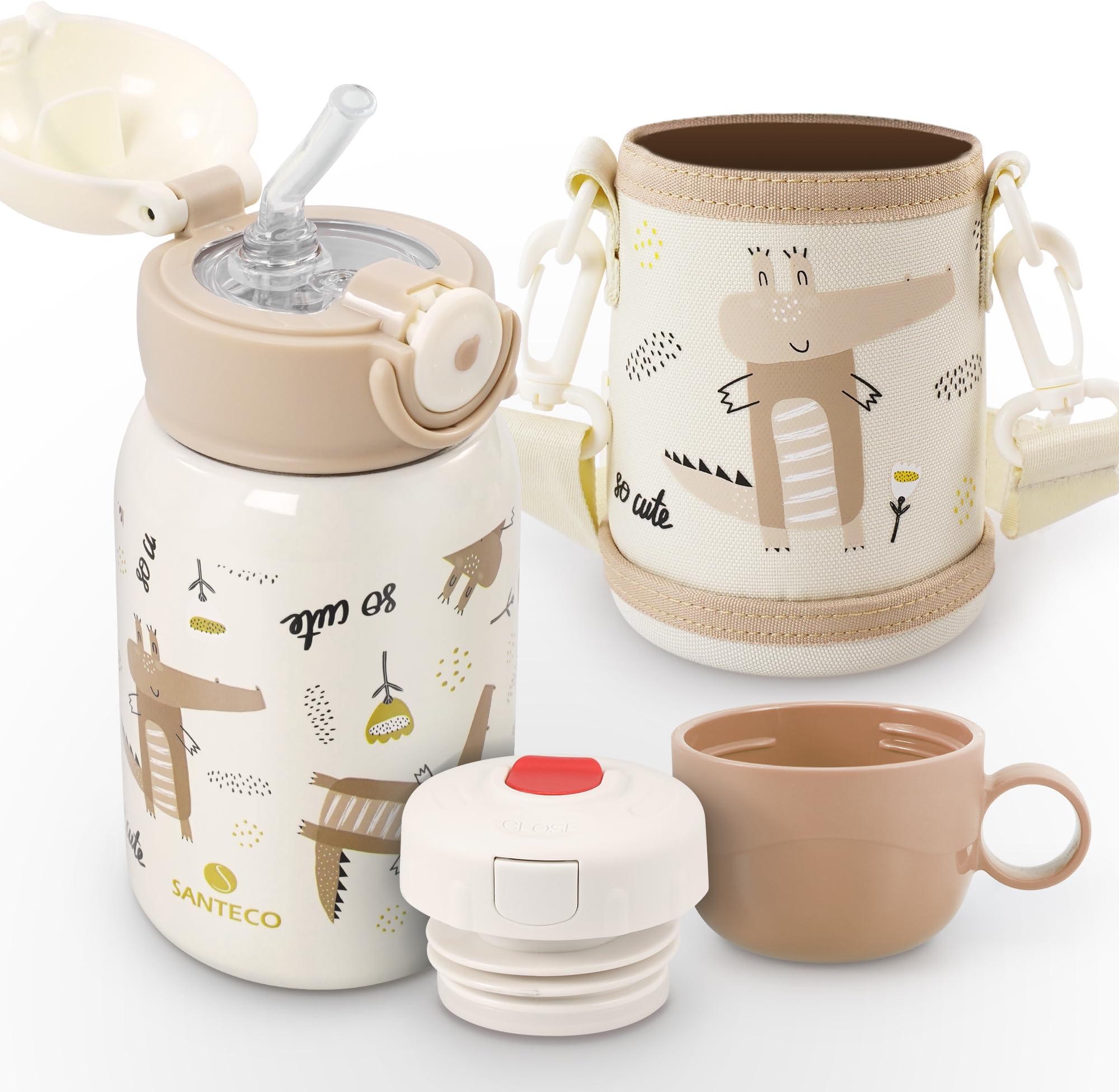 SANTECO Gourde Enfant Inox avec paille 450ml - Bouteille Isotherme ...