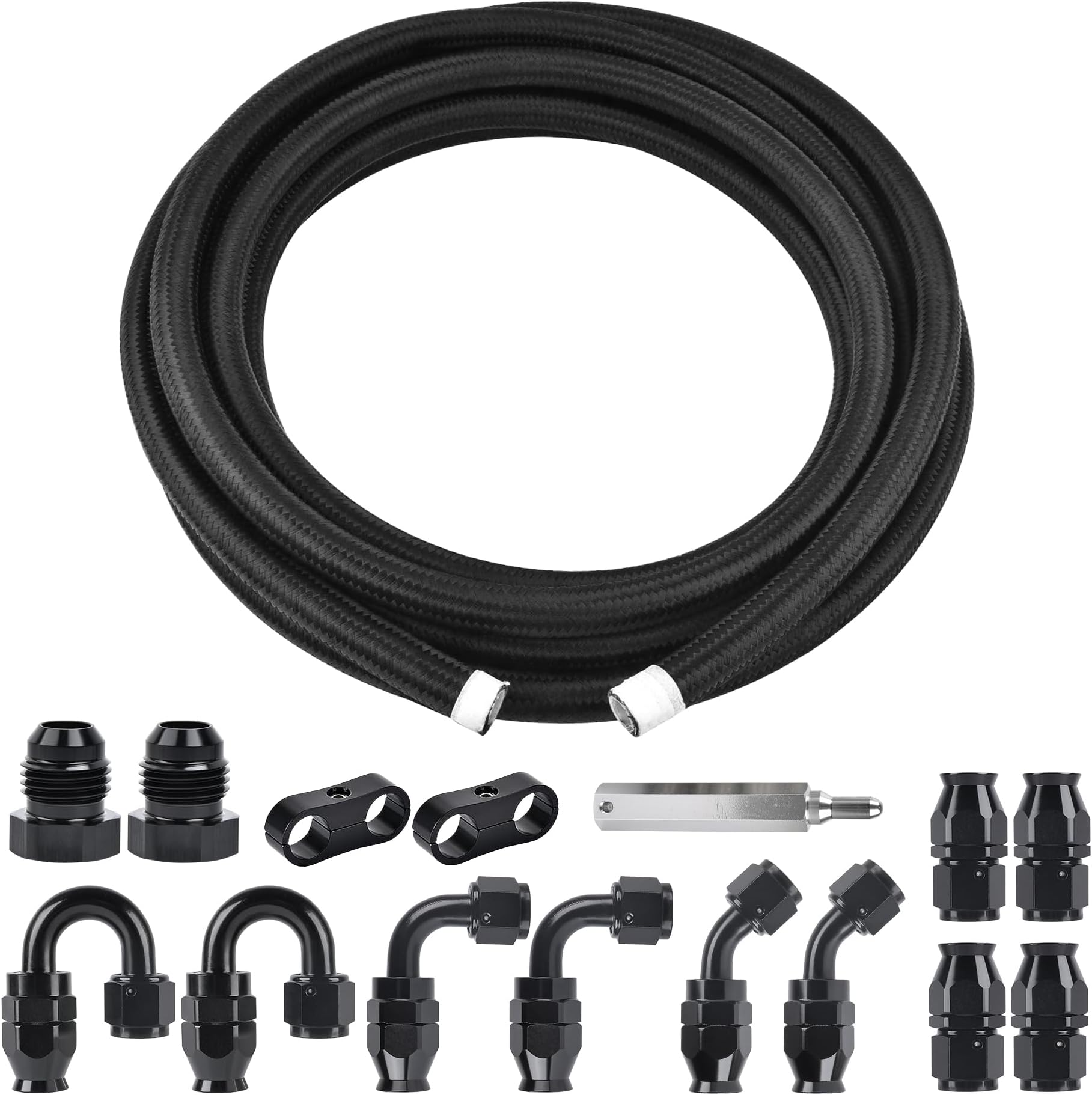 Amazon.com: EVIL ENERGY 6AN PTFE Fuel Line Kit 20FT, AN6 E85 Braided PTFE Fuel Hose Line Black ...