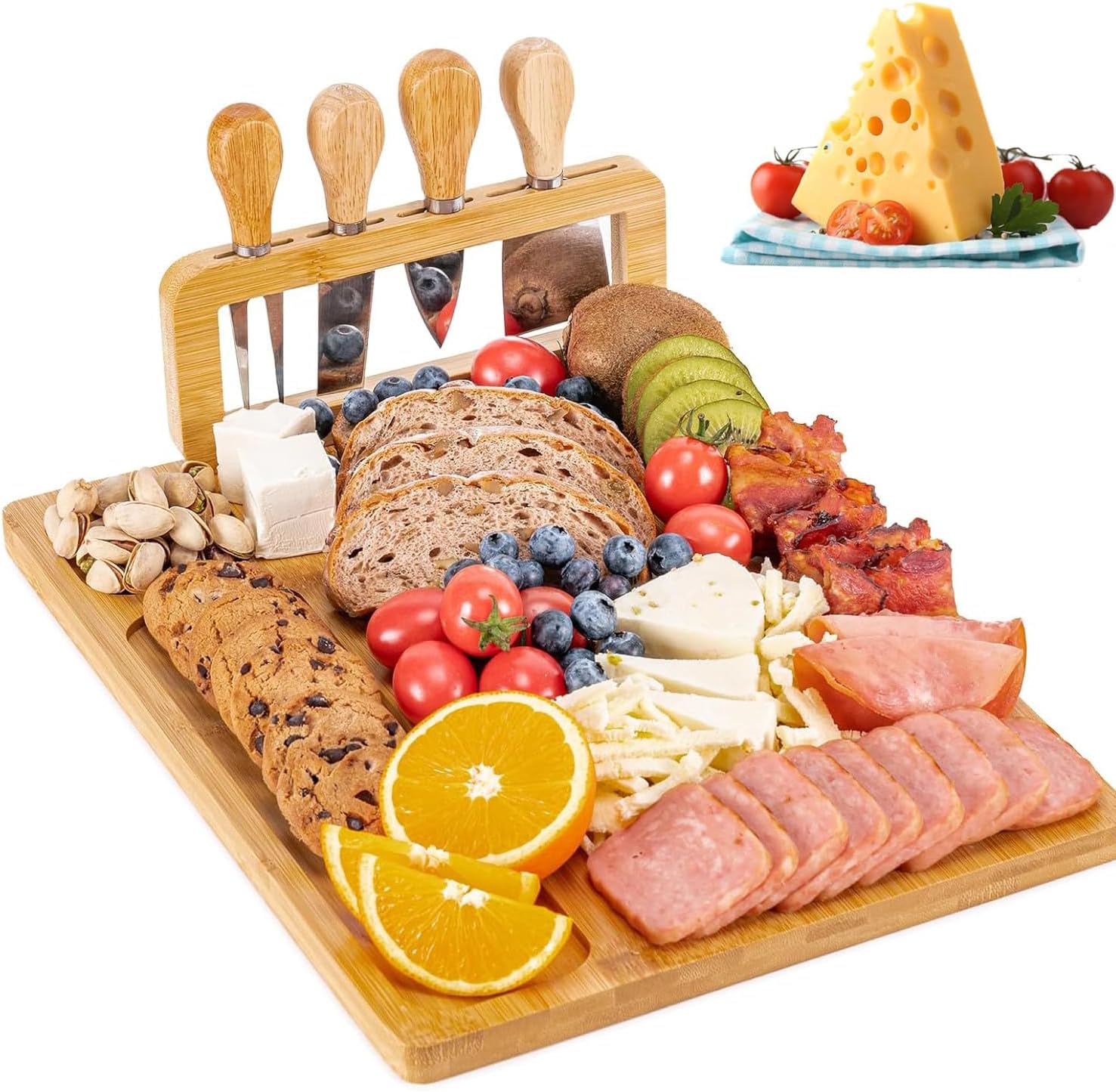 Amazon.com | Bamboo Charcuterie Board Large Cheese Board Set with 4 ...