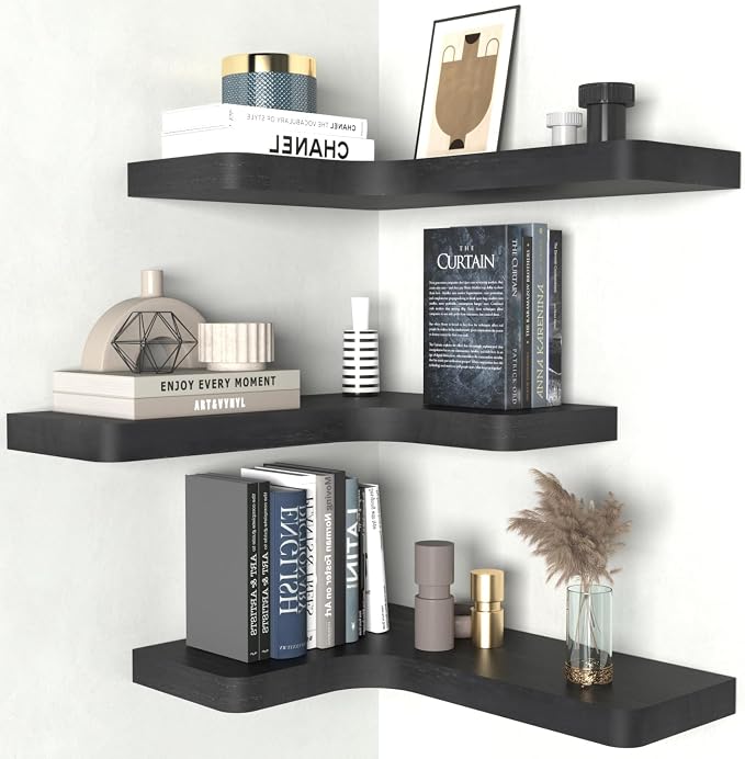 Amazon.com: SAUMONIERES Corner Floating Shelves Wall Mount Shelf Solid ...