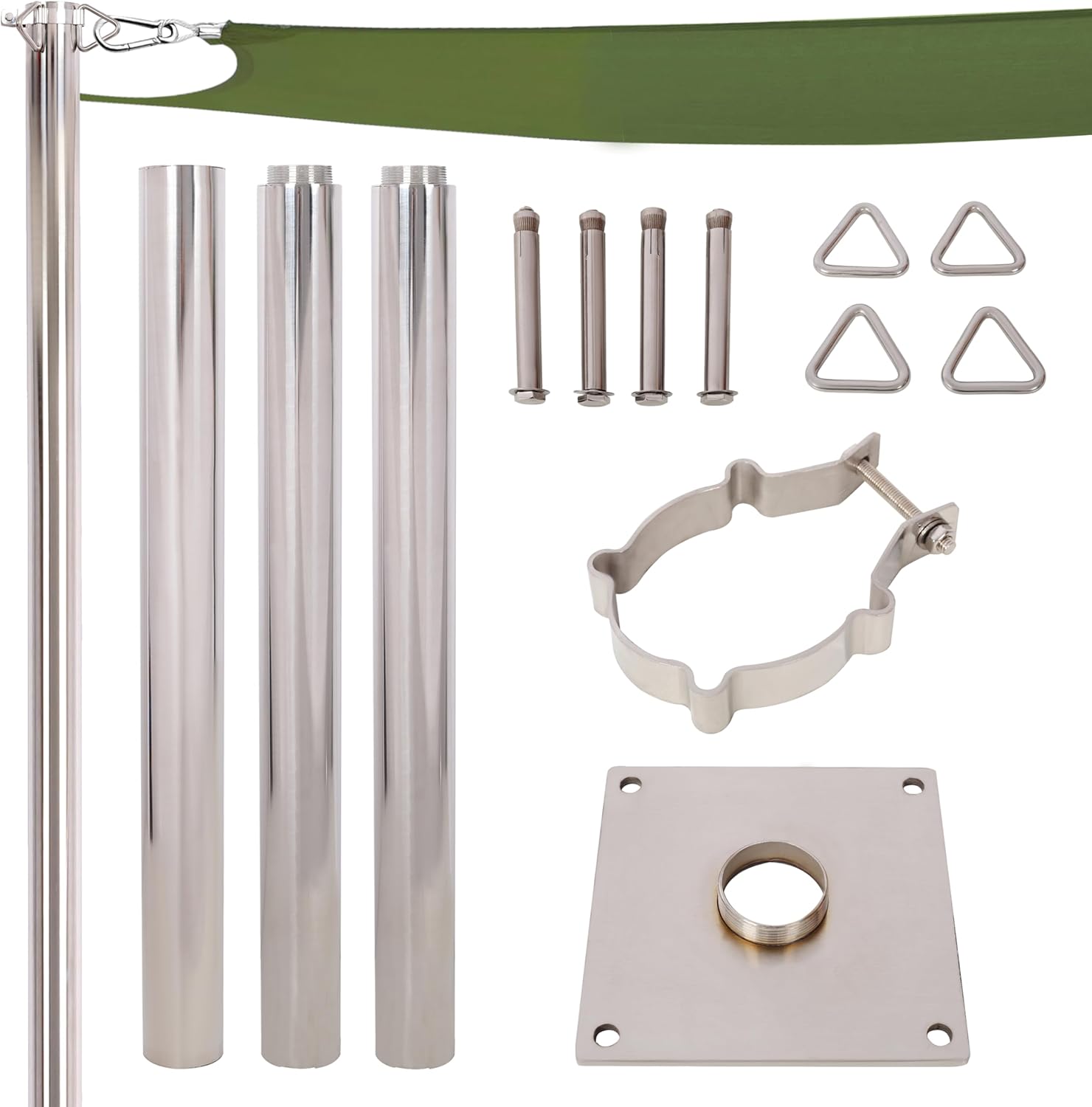 Amazon.com : 8 FT Heavy Duty Stainless Steel Canopy Pole, Sun Shade ...