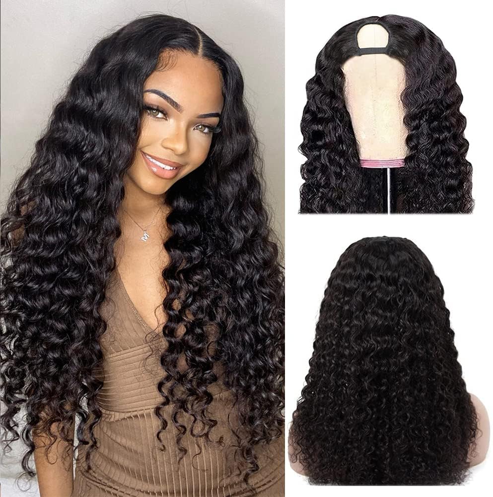 Amazon.com : U Part Wigs Human Hair Wigs for Black Women Deep Wave ...