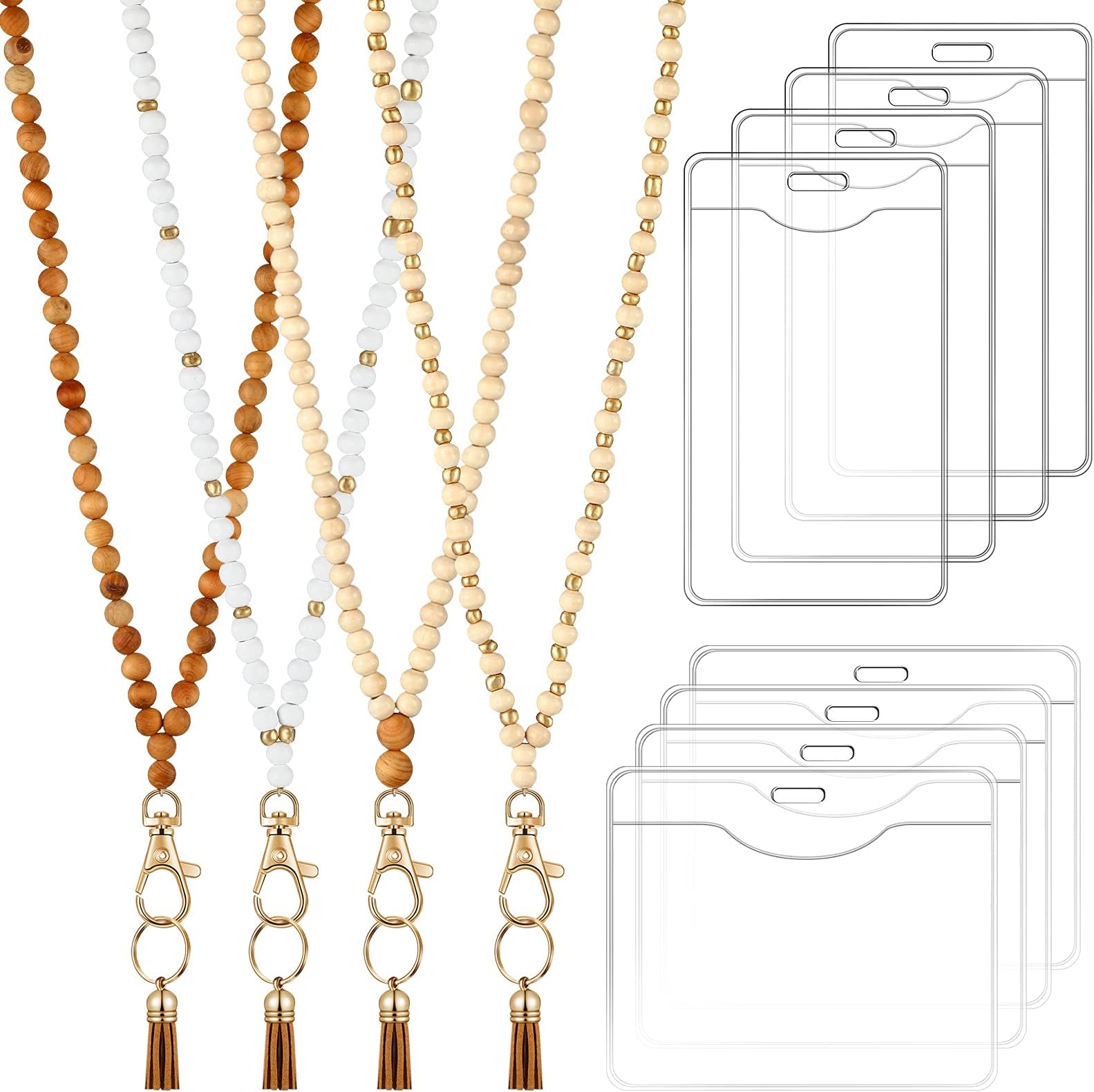 Amazon.com : Wood Beaded Lanyards for Id Badges Set,Boho Teacher ...