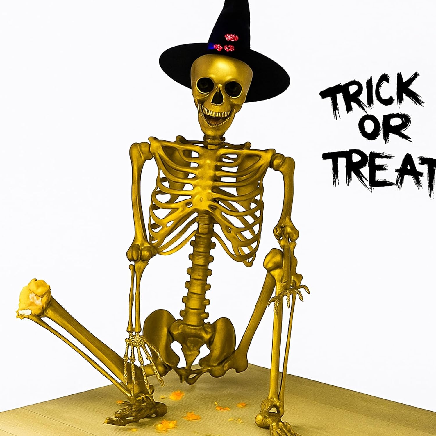 Amazon.com : Suzile 5.4ft Halloween Posable Metallic Gold Skeleton Life ...