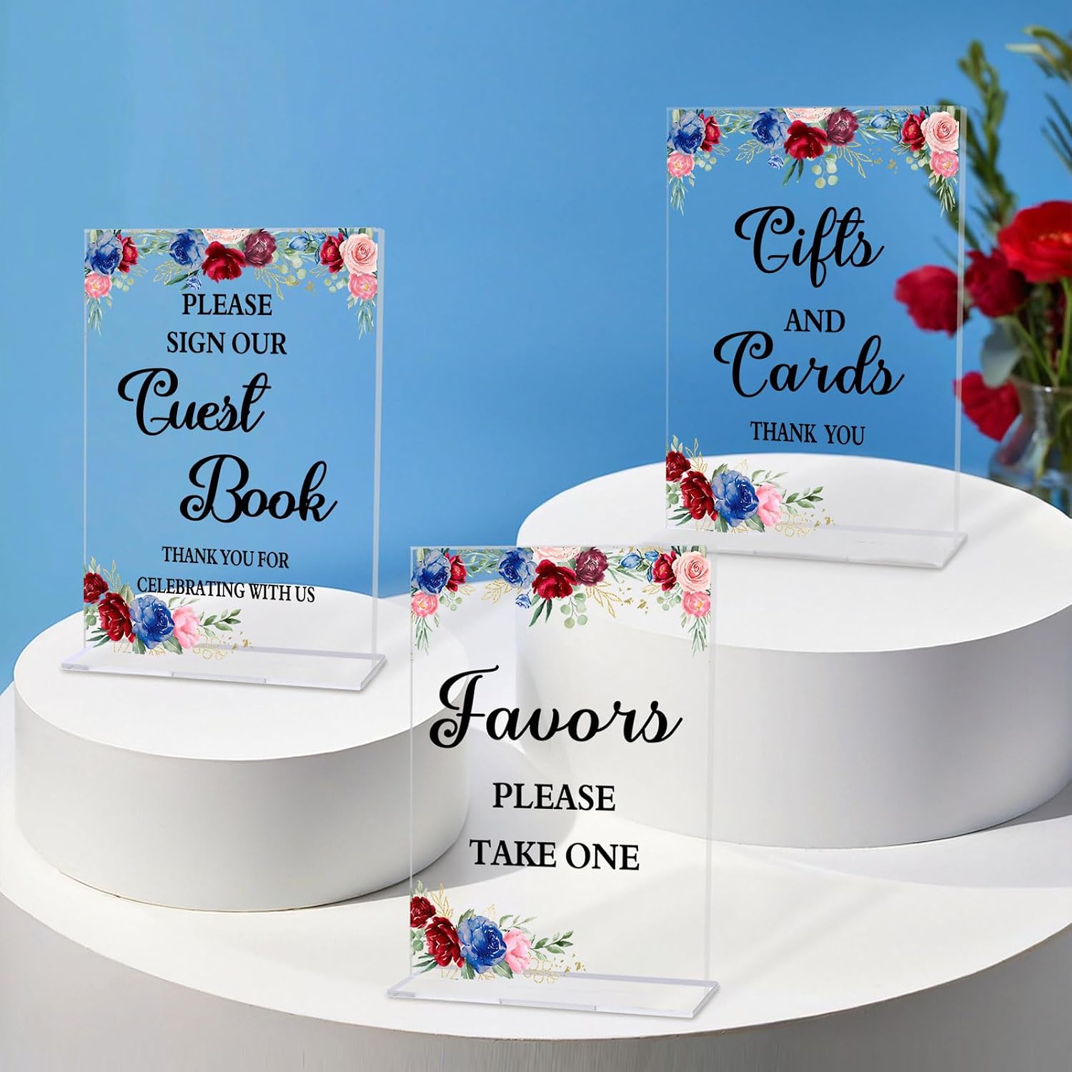 Amazon.com: Cheerupp 3 Pcs Burgundy and Navy Blue Acrylic Wedding Signs ...