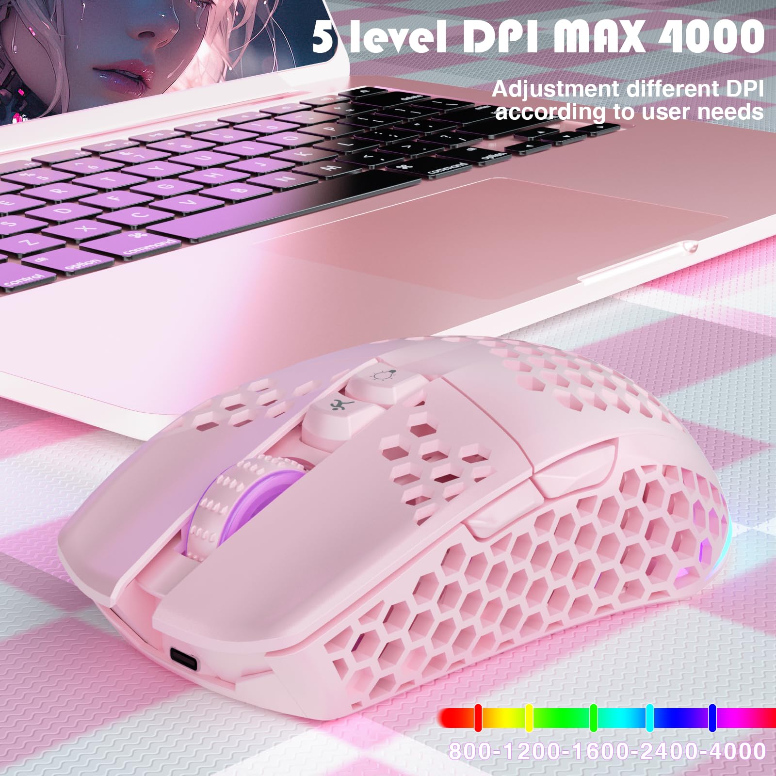 Snapklik.com : SOLAKAKA SM600 Pink Wireless Gaming Mouse Bluetooth