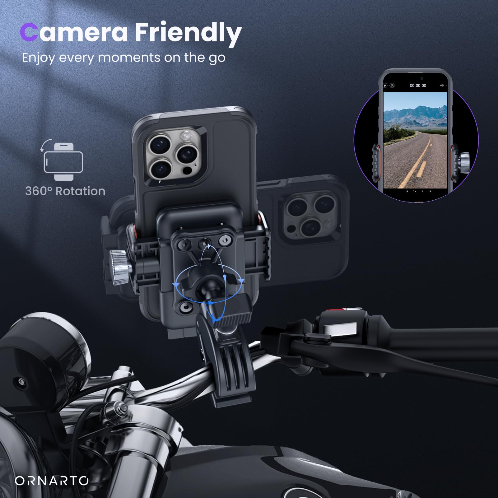 ORNARTO Motorcycle Bike Phone Holder Mount,2024 Upgrade Vibration ...