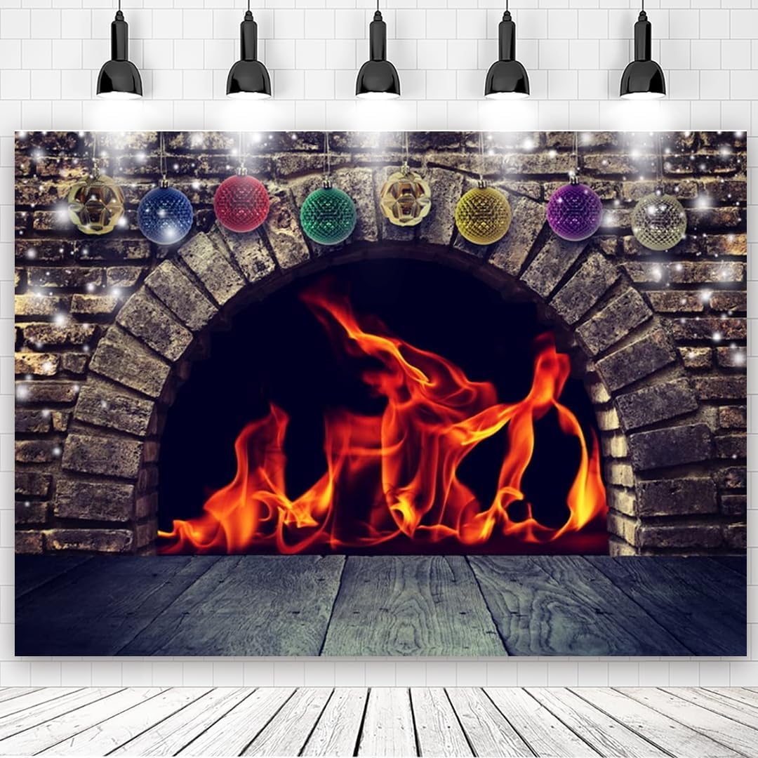 Amazon.com : 7x5ft Warm Fireplace Backdrop Retro Brick Wall Fireplace ...