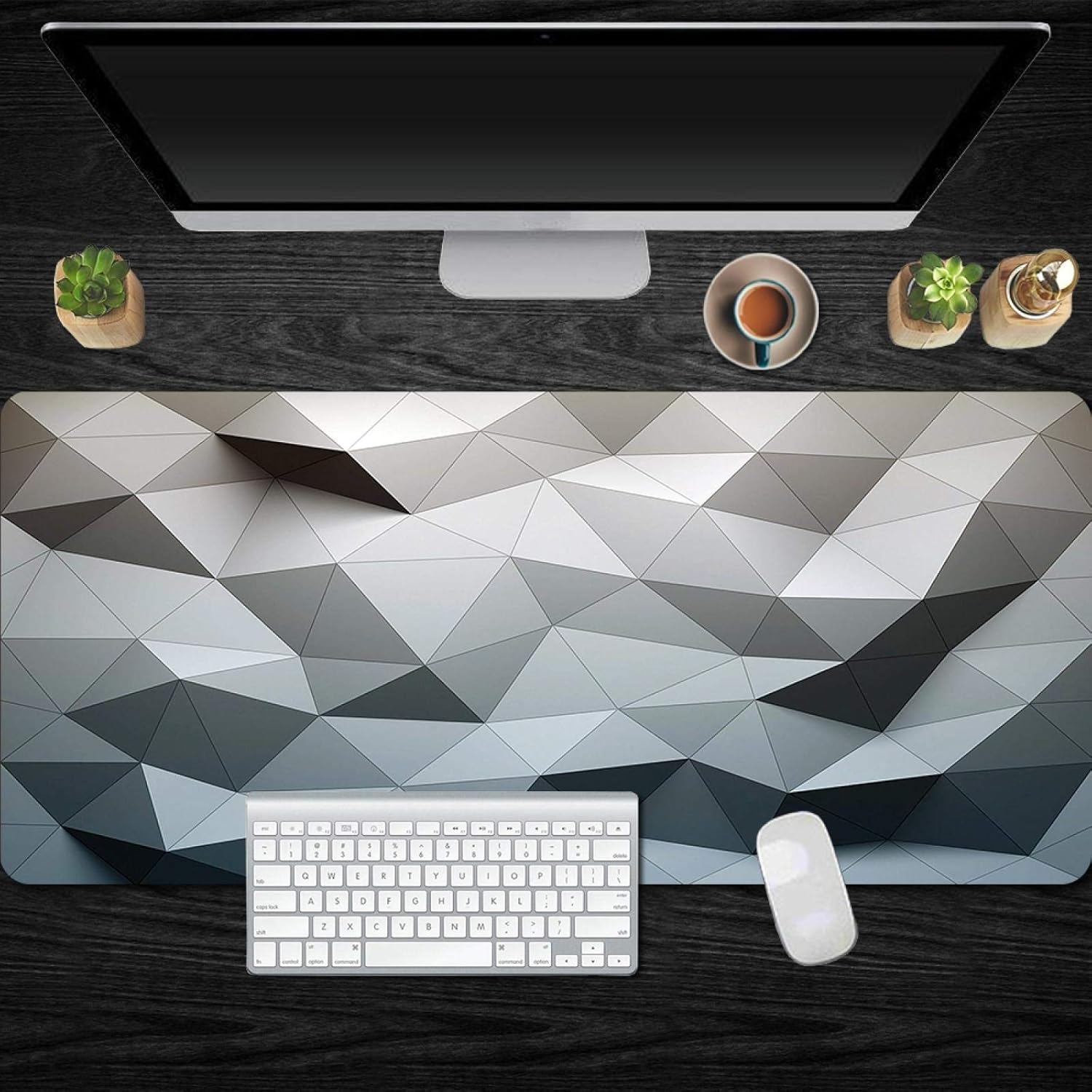 Grey Geometric Print Gaming Mouse Pad Anti-Slip Gamer Mat Large Size ...