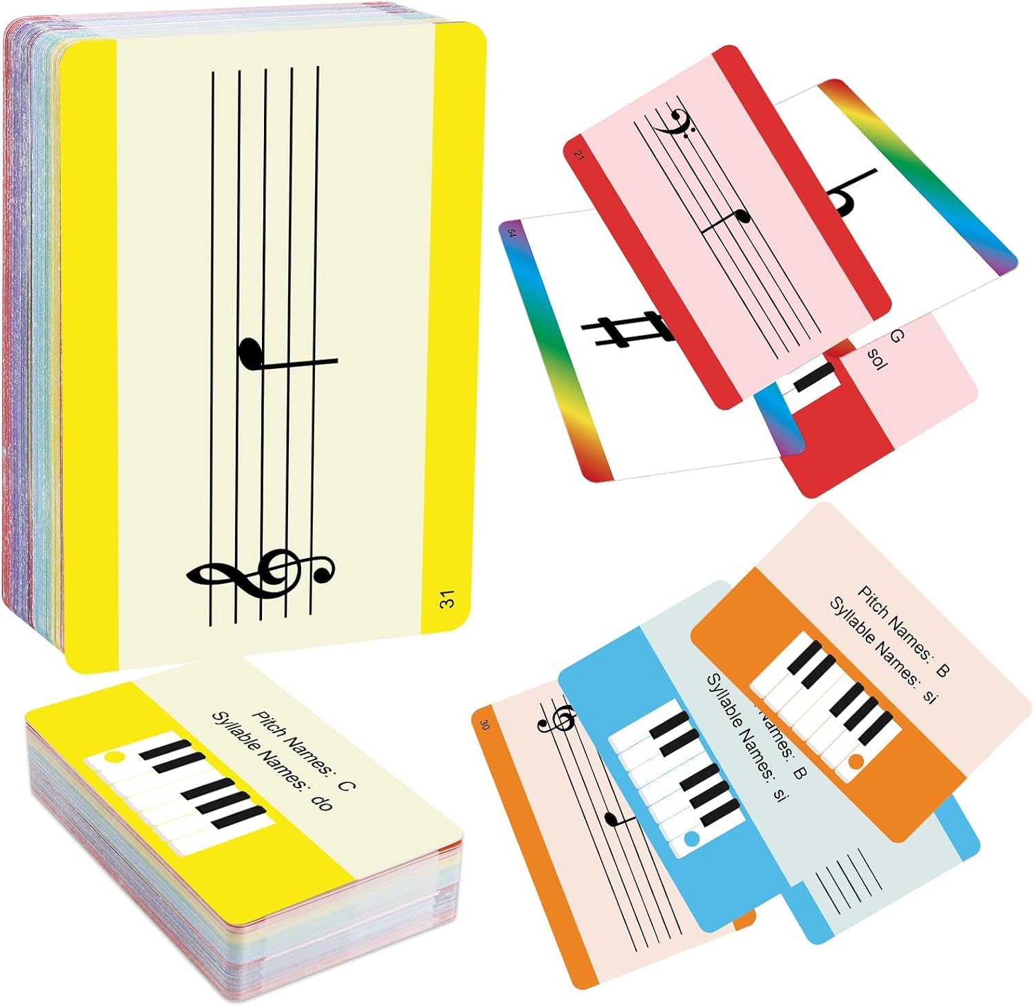 Amazon.com: Music Flash Cards, 54 Piano Note Theory Flash Cards - Staff ...