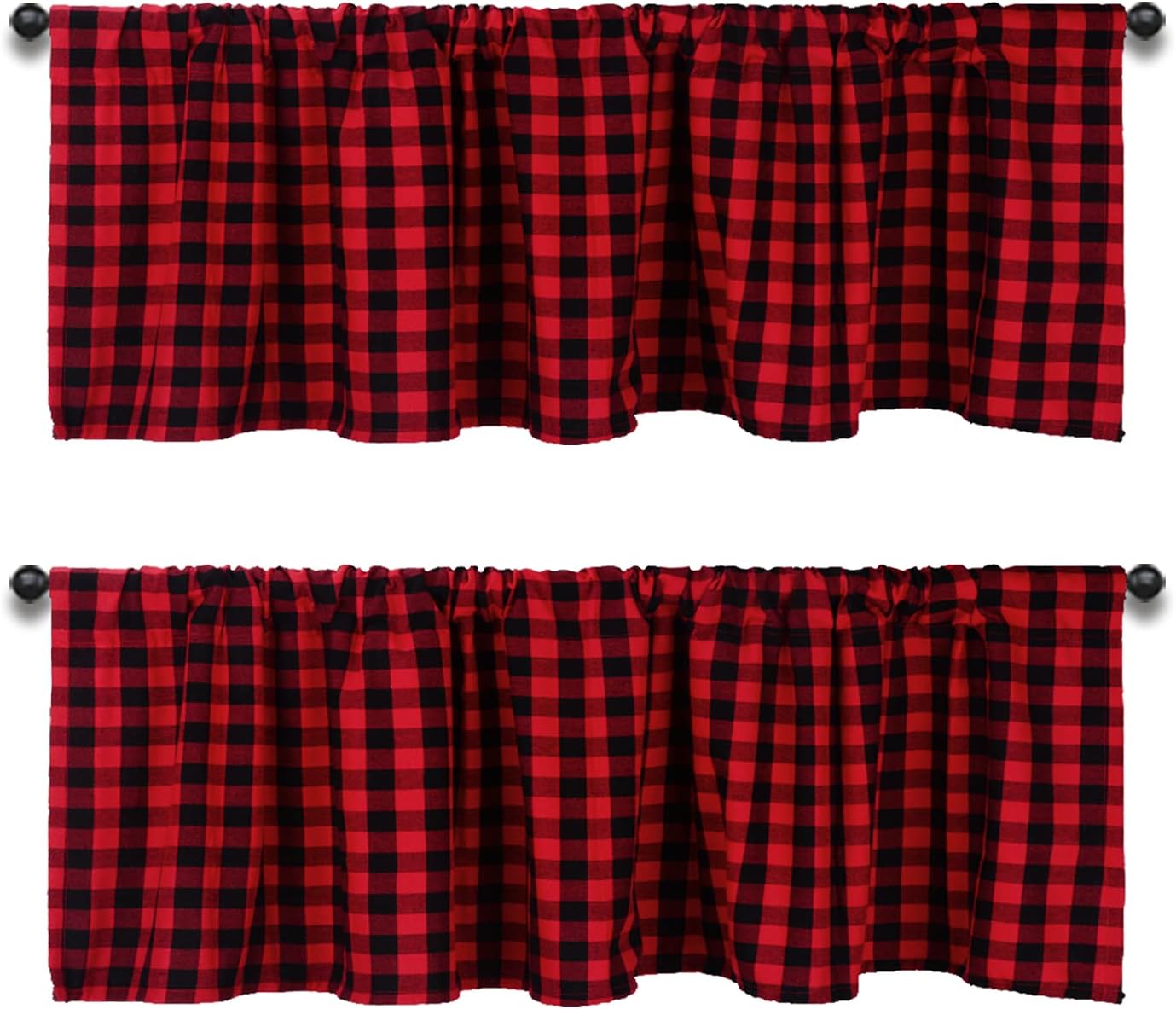 Amazon.com: Jola's House 2 Pack Buffalo Check Plaid Window Valances Red ...
