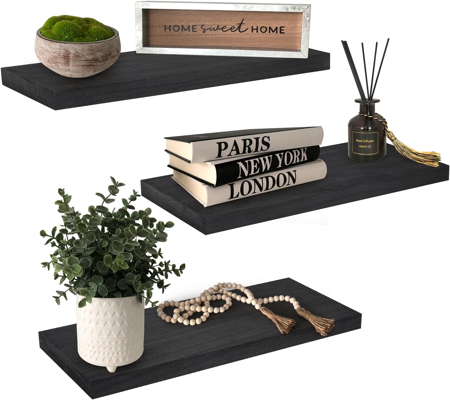 Amazon.com: Arborynth Floating Shelves for Wall,17 Inch Rustic Wood Wall Shelves,Set of 3 Easy ...