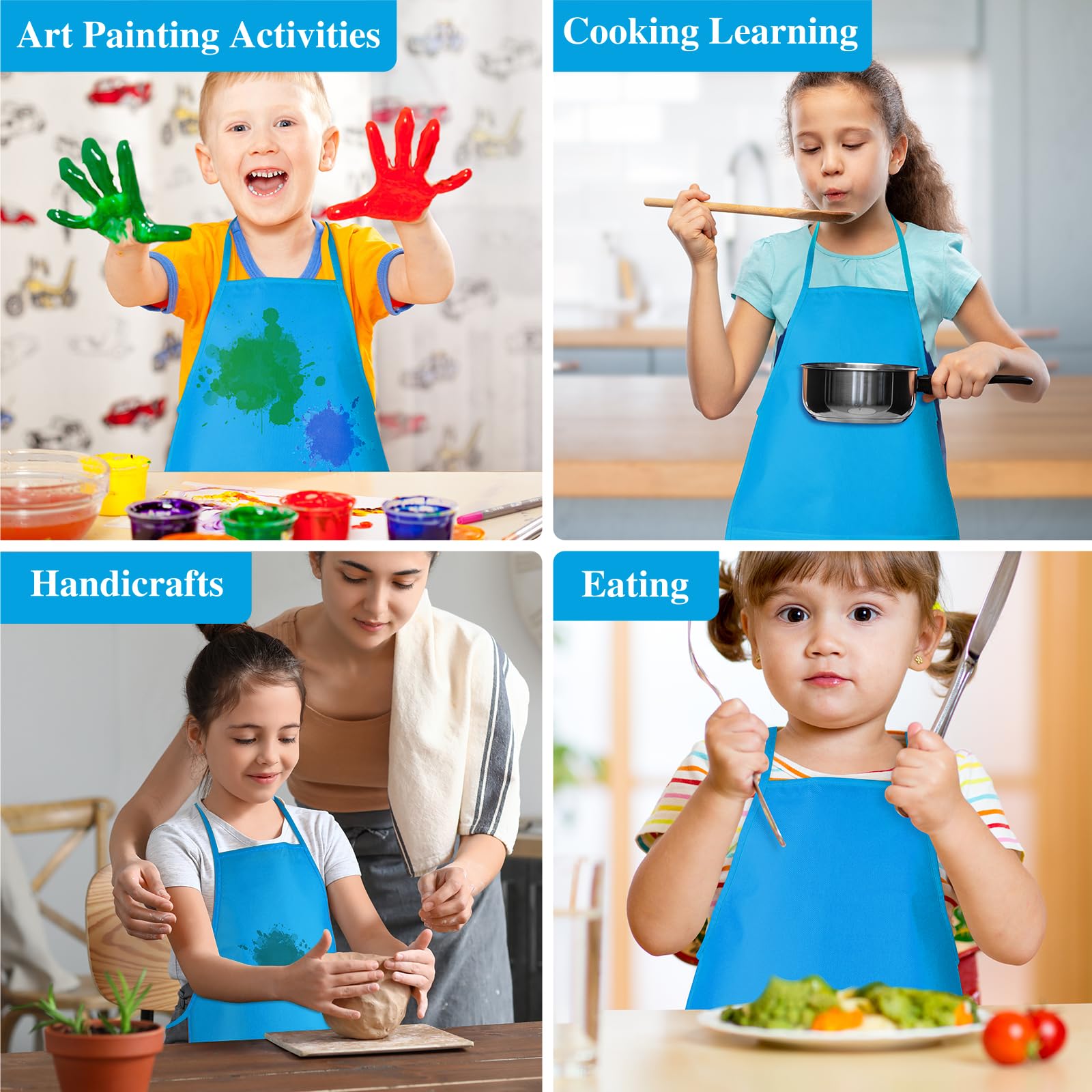 Snapklik.com : BOUBONI 12 Pieces Light Blue Painting Aprons For Kids