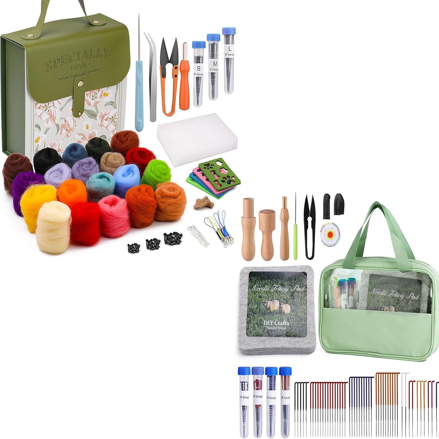 Amazon.com: Mayboos Needle Felting Kit, Wool Roving 20 Colors Set, 6"x6 ...