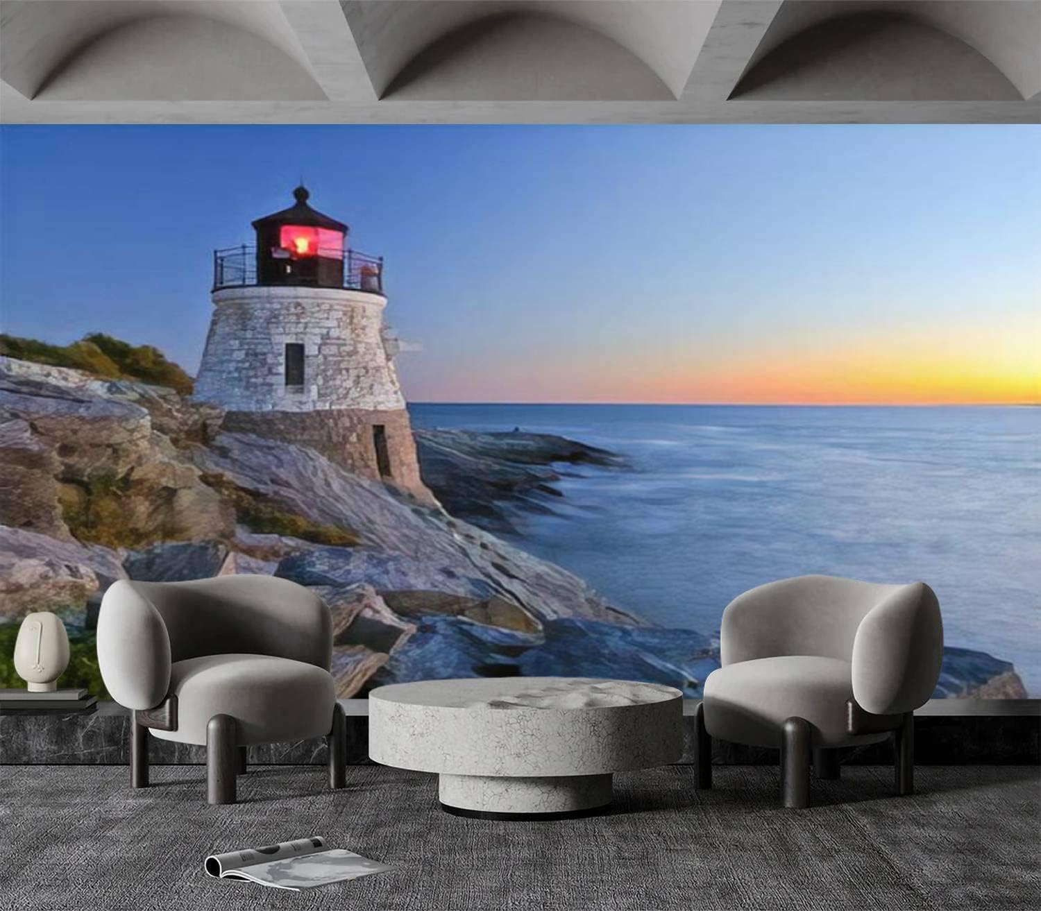 AUHOVIMGZ Vintage Beautiful Lighthouse by The Ocean at Sunset Canvas ...